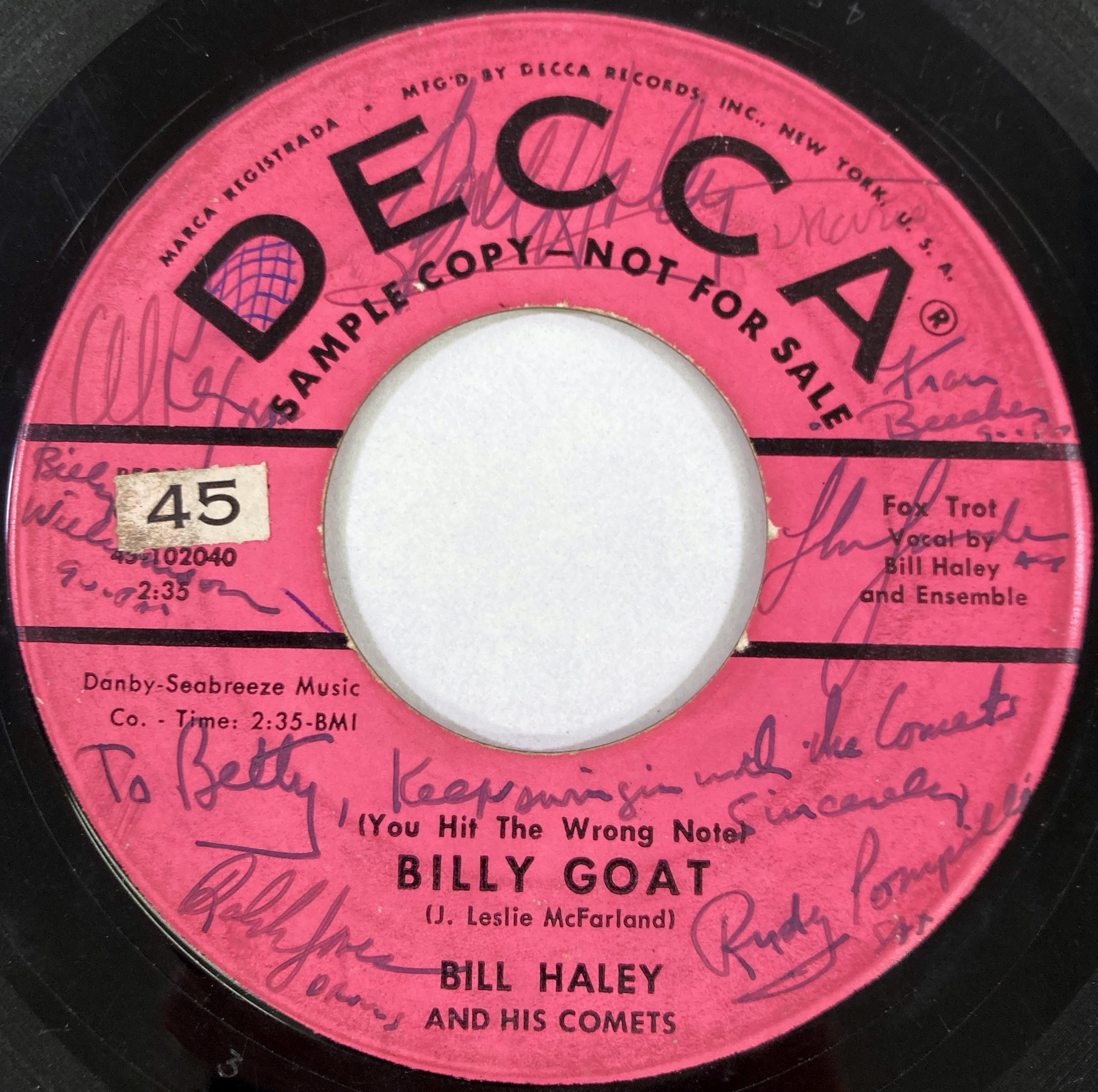 Lot 335 - BILL HALEY - SIGNED SINGLE.