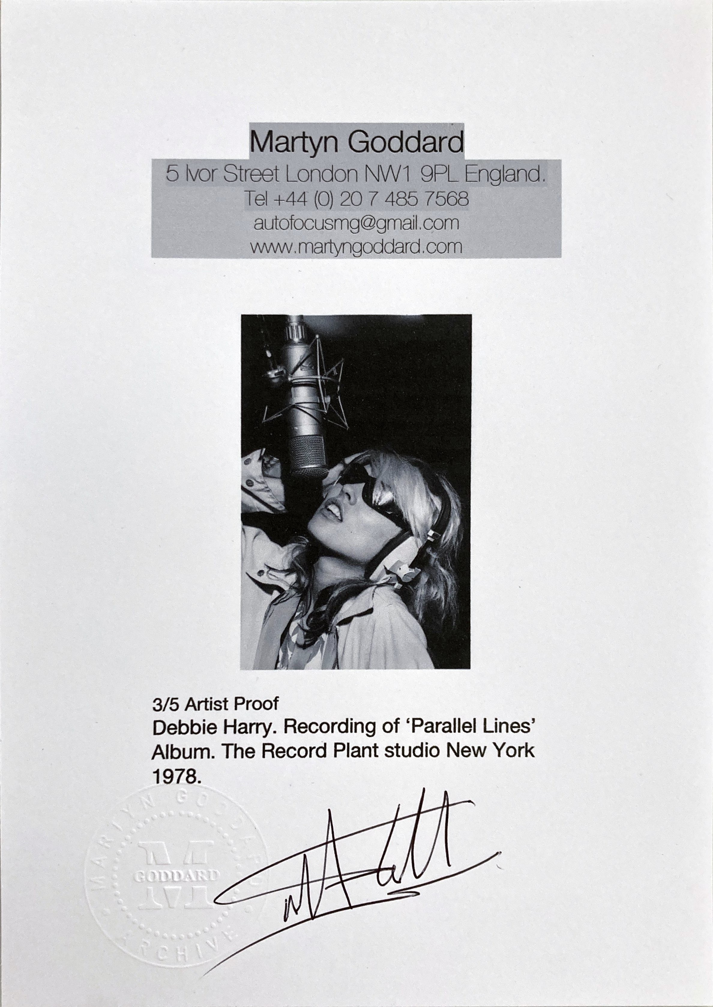 Lot 147 - MARTYN GODDARD - BLONDIE/DEBBIE HARRY, 1978.