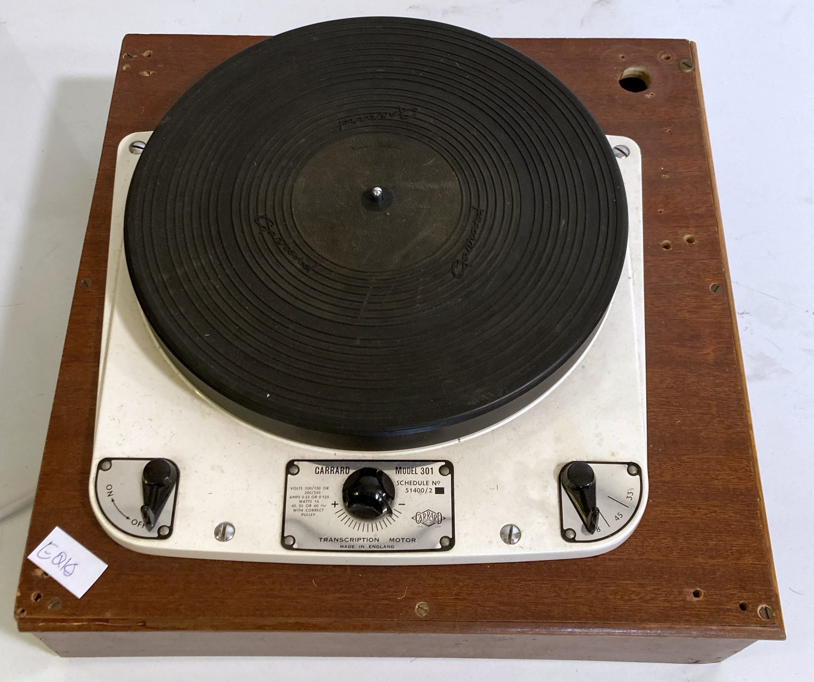 Lot 17 - GARRARD 301 TRANSCRIPTION TURNTABLE.