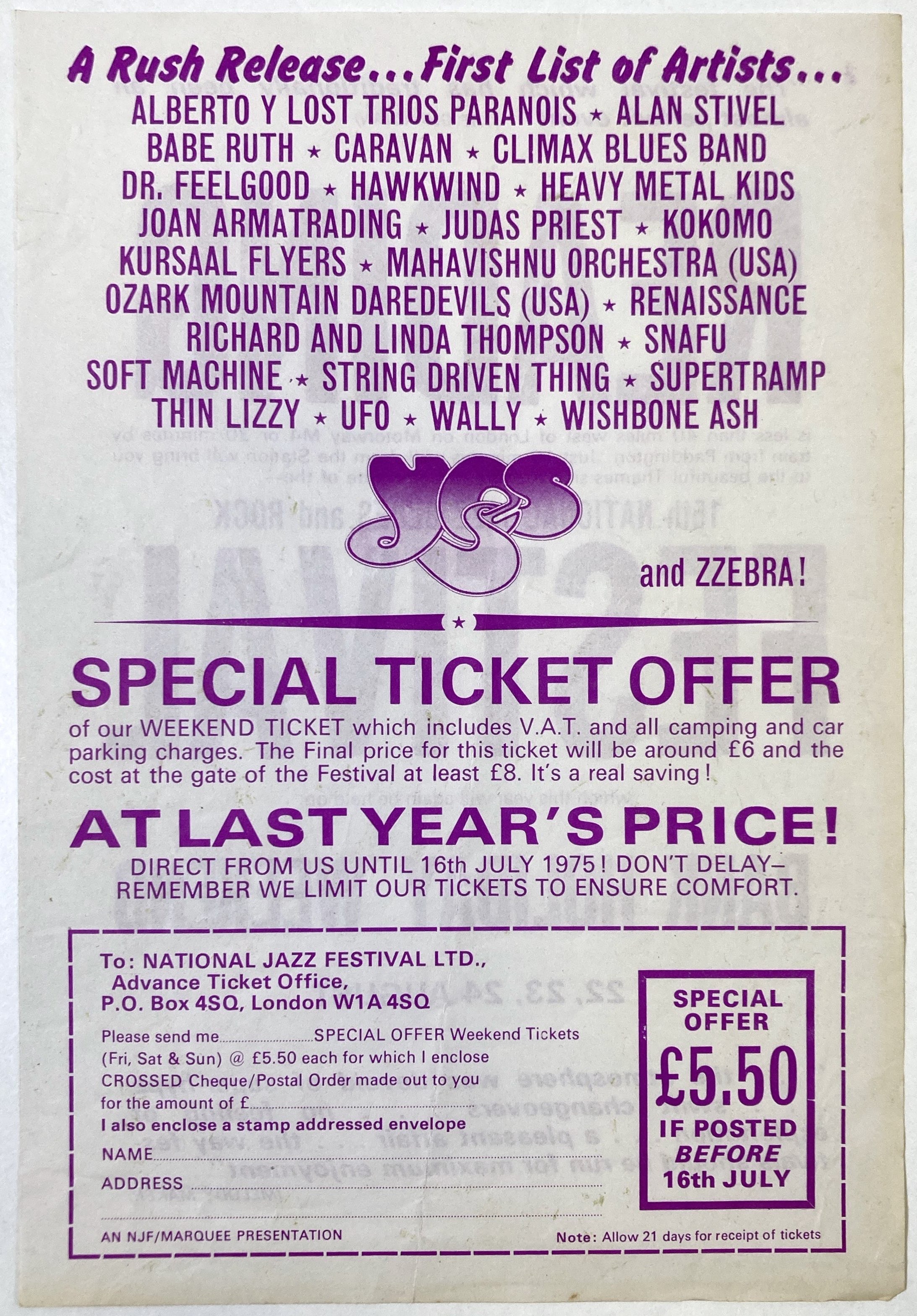 Lot 106 - READING FESTIVAL 1975 HANDBILL - THIN LIZZY