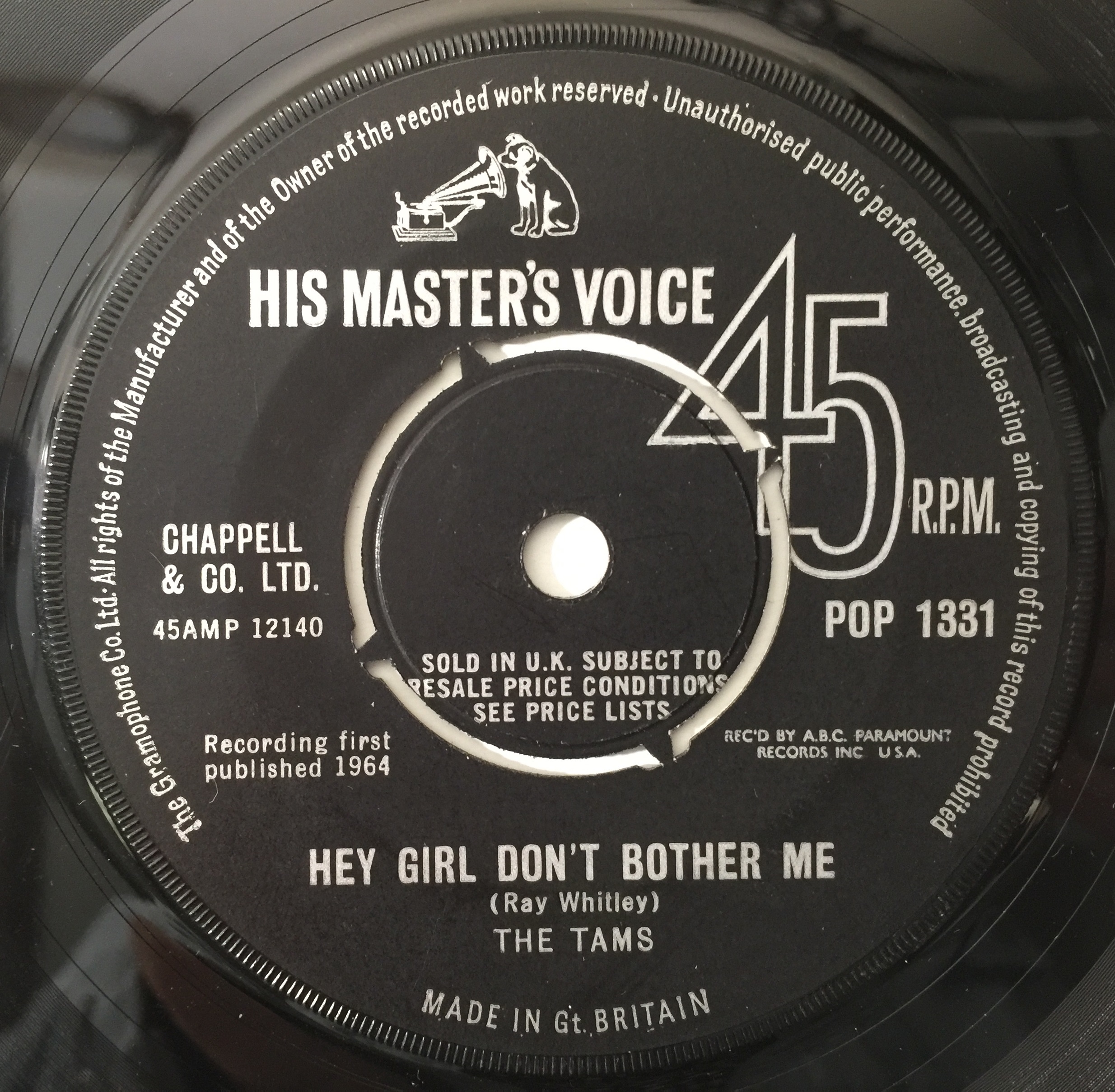 Lot 110 - THE TAMS - HEY GIRL DON'T BOTHER ME/ TAKE