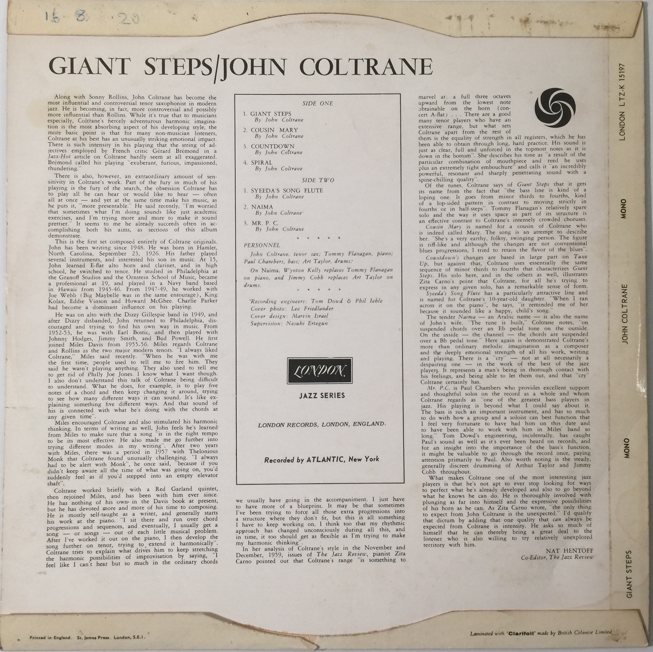 Lot 12 - JOHN COLTRANE - GIANT STEPS (LONDON ATLANTIC