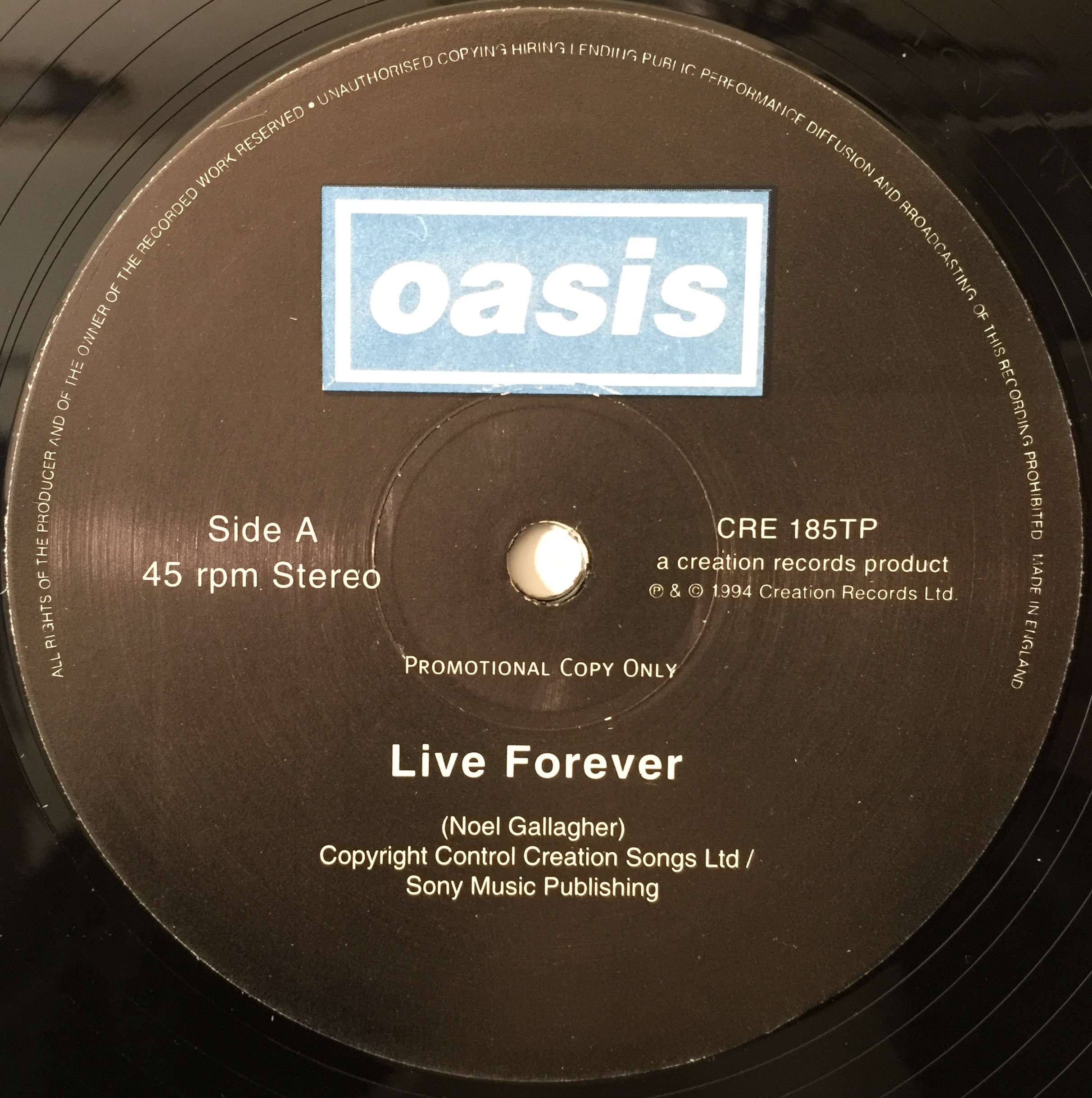 Lot 16 - OASIS - LIVE FOREVER 12" PROMO (CREATION