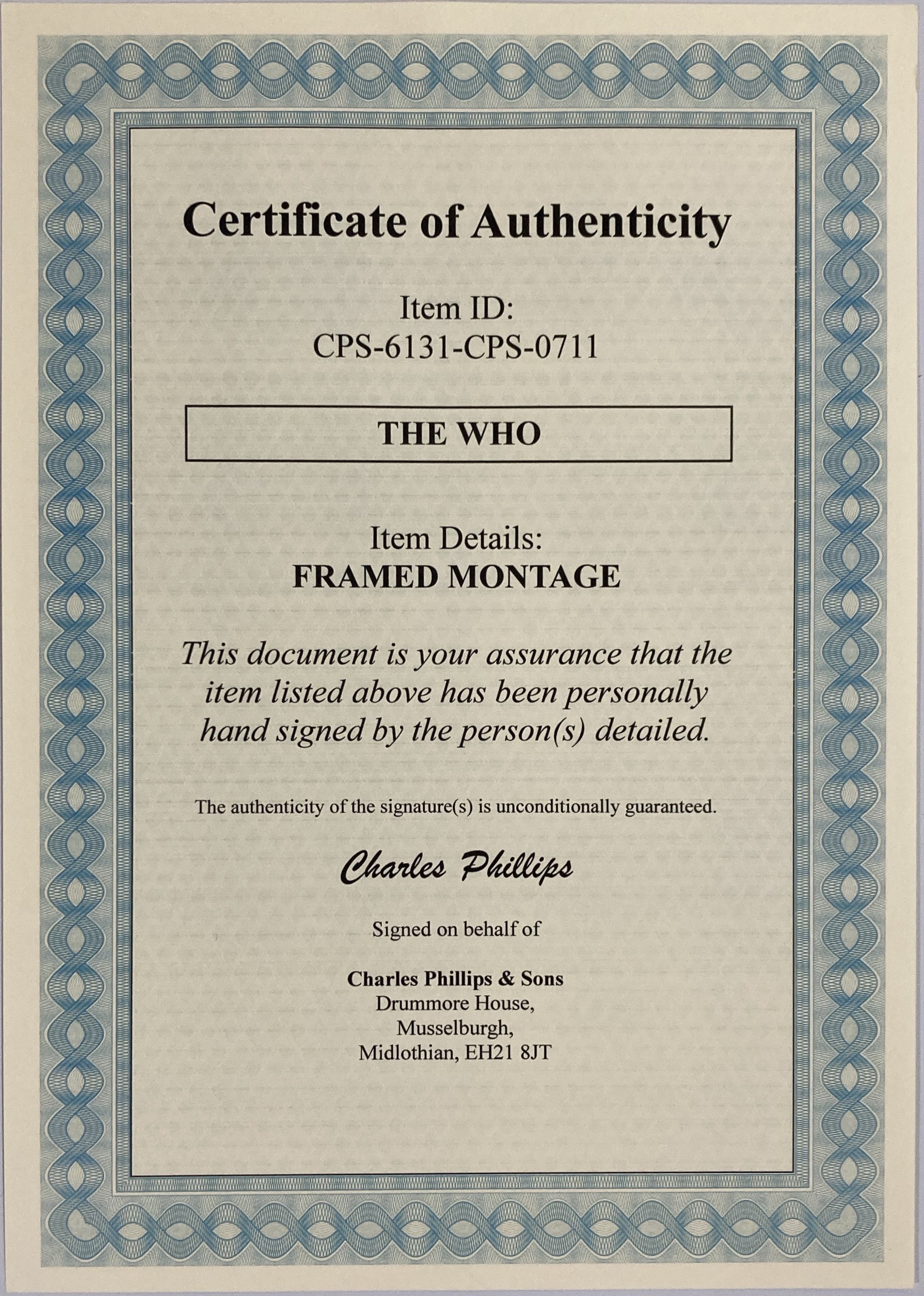 Lot 331 - THE WHO - A FULL SET OF SIGNATURES INCLUDING