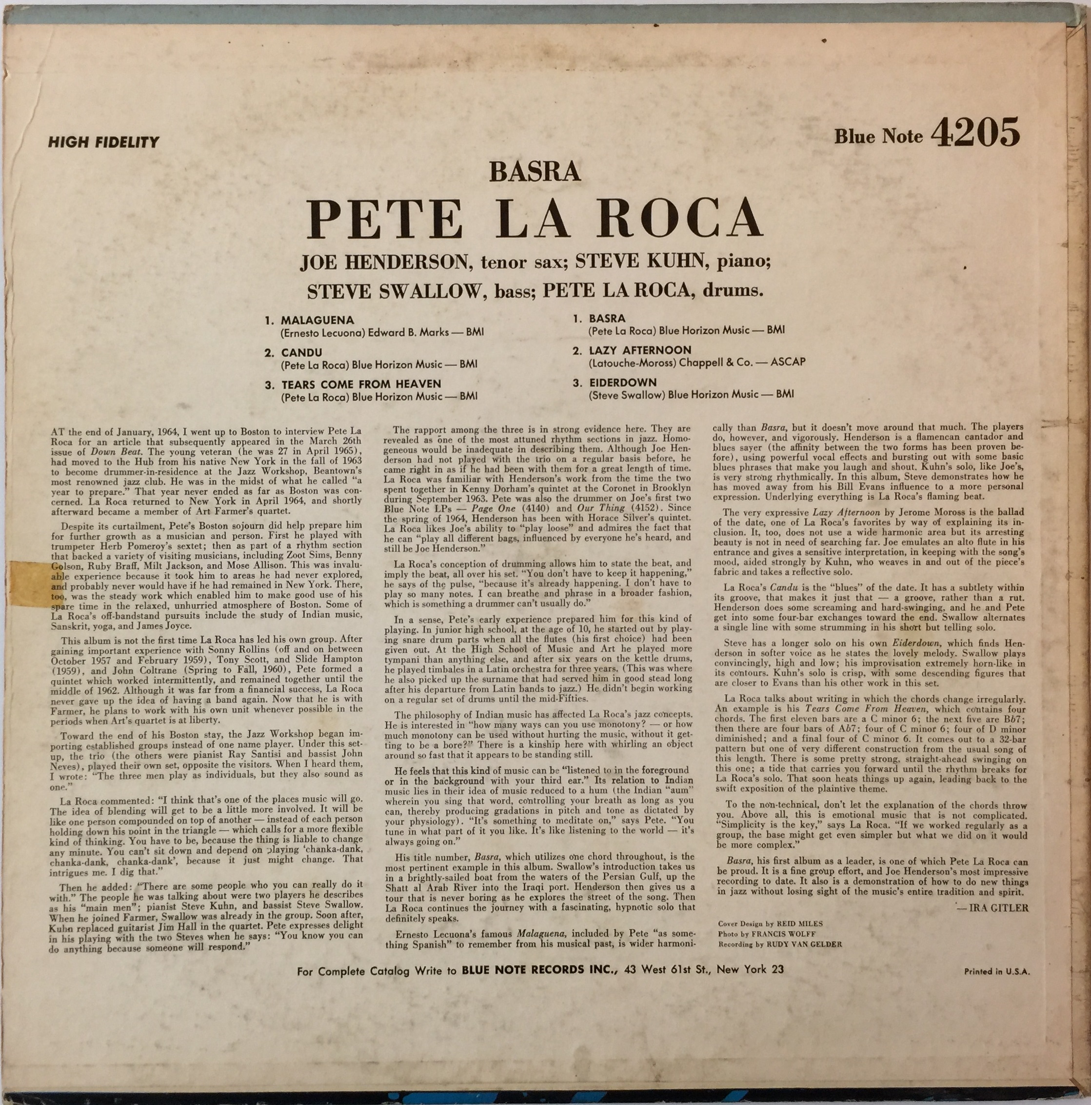 Lot 149 - PETE LA ROCA - BASRA LP (ORIGINAL US MONO