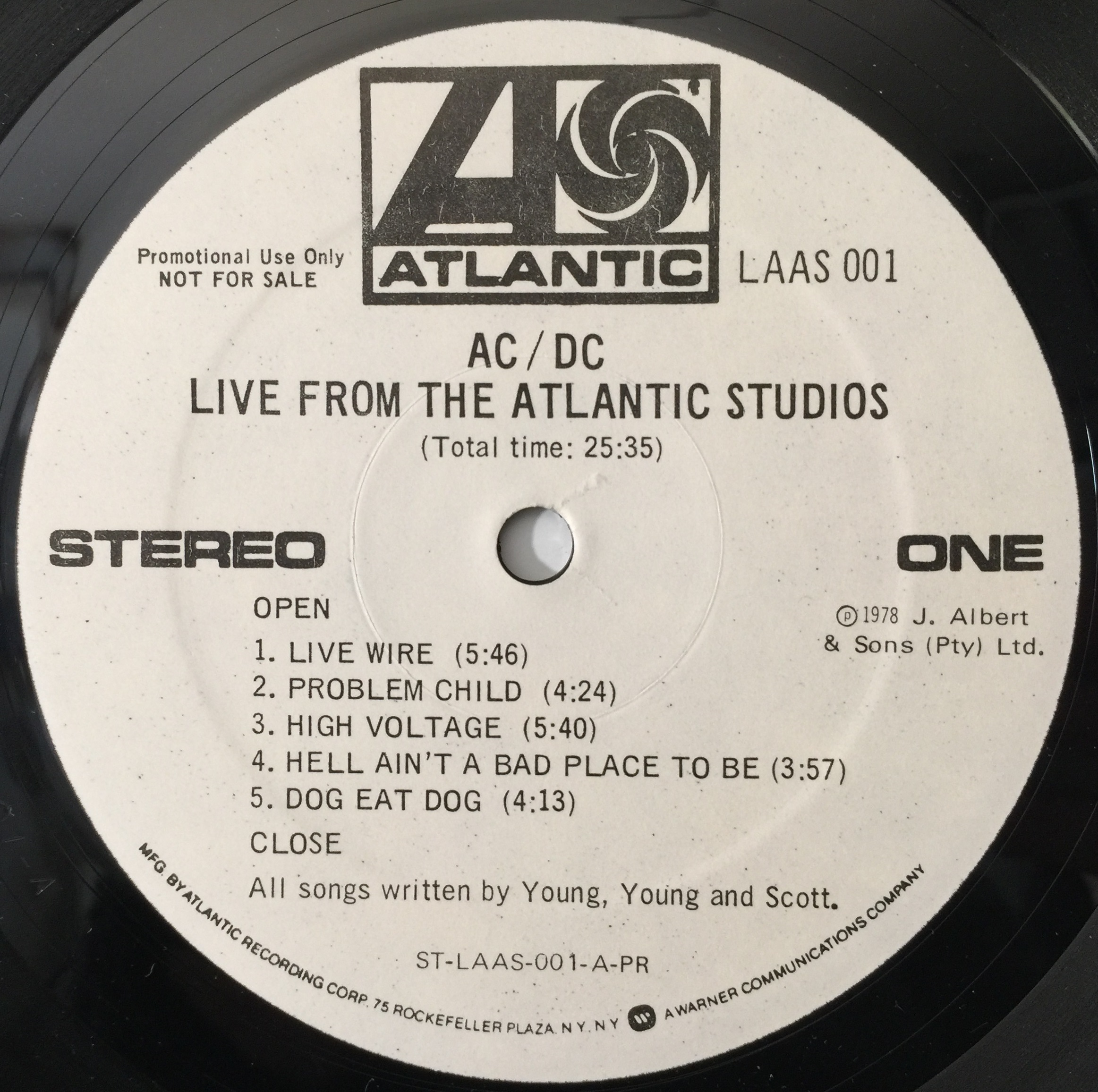 Lot 329 - AC/DC - LIVE FROM THE ATLANTIC STUDIOS LP