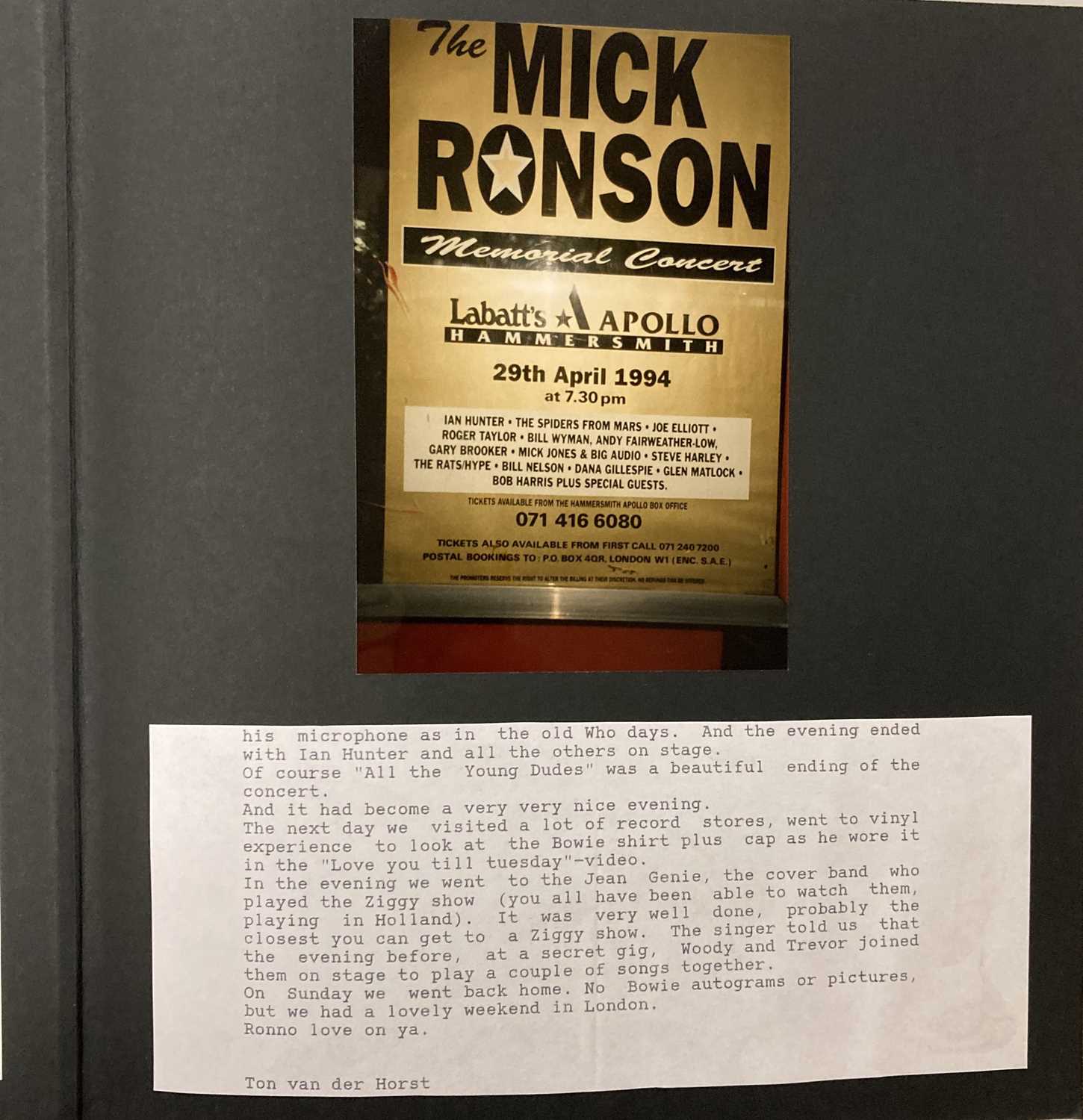 Lot 202 - MICK RONSON MEMORIAL CONCERT SCRAPBOOK WITH