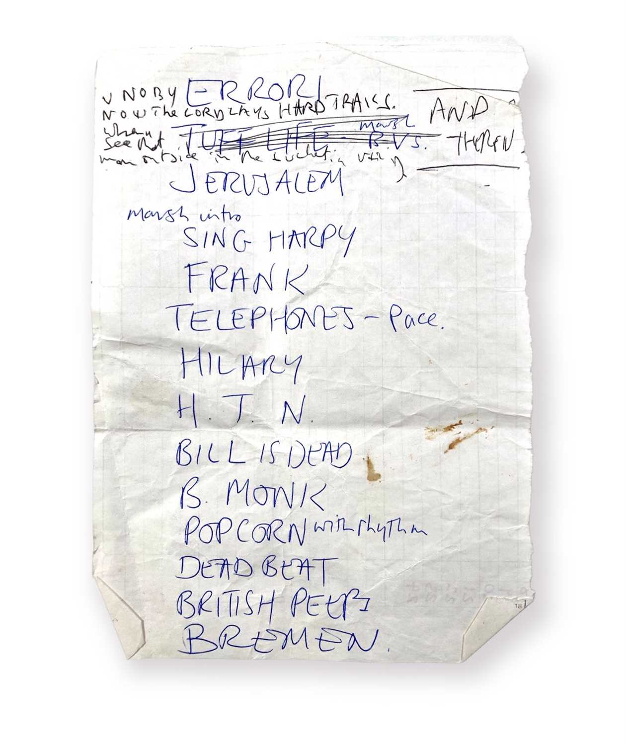 Lot 403 - MARK E. SMITH / THE FALL - A HANDWRITTEN SET