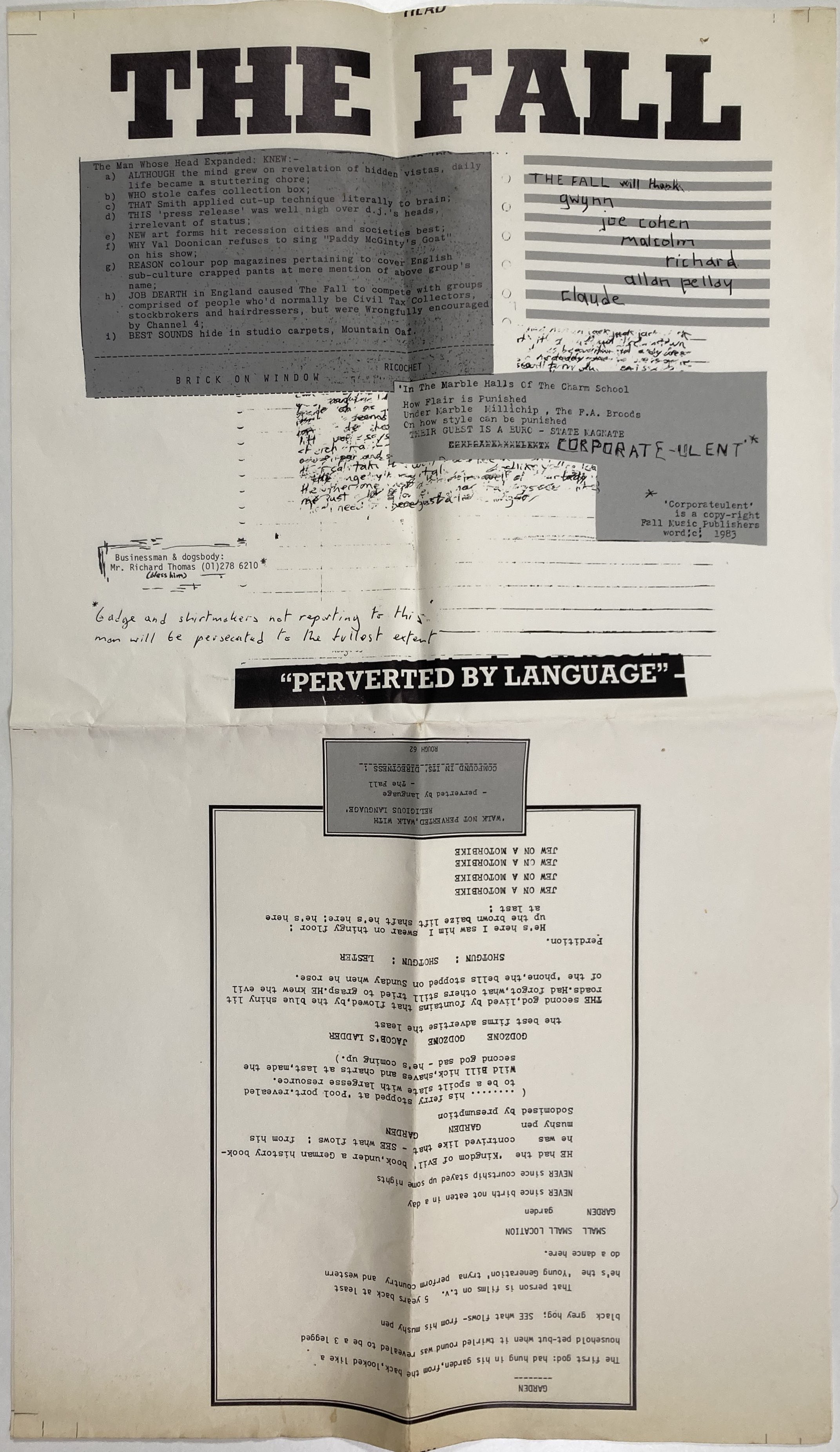 Lot 407 - MARK E. SMITH / THE FALL - PROOF ARTWORK