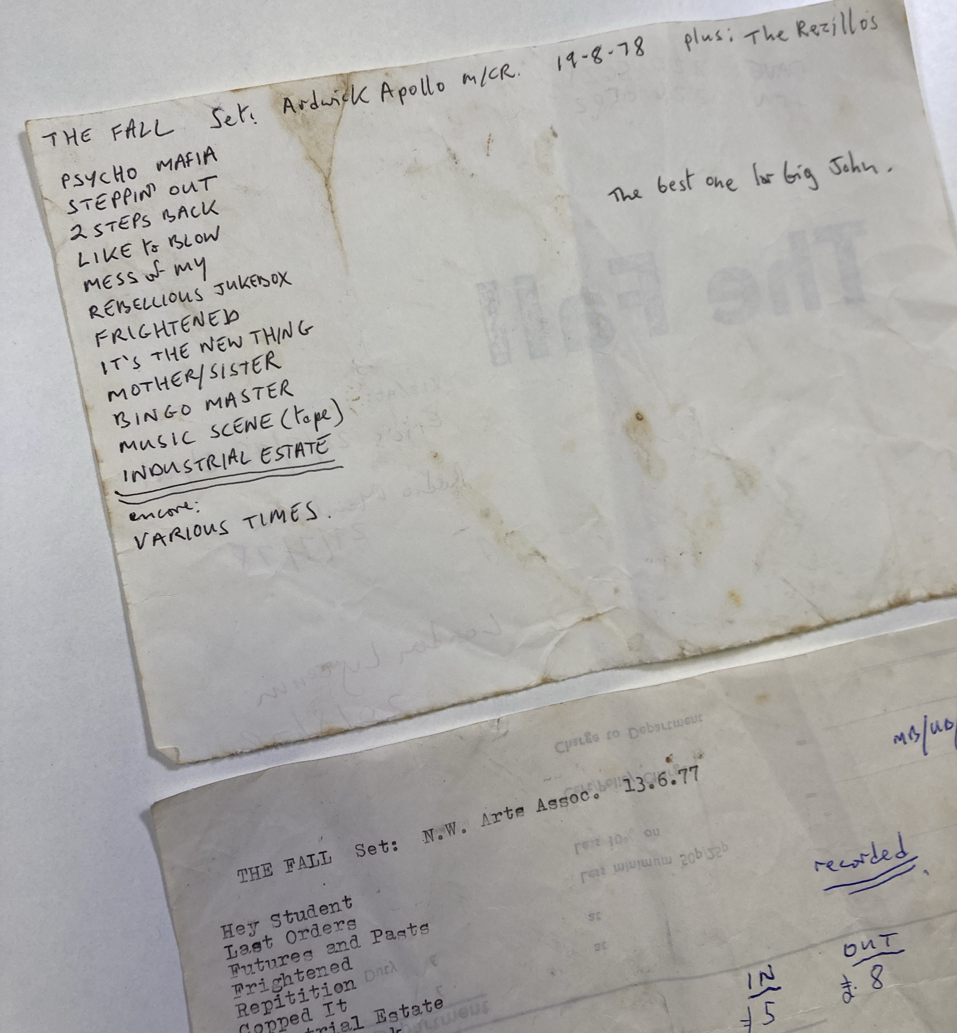 Lot 418 - MARK E. SMITH / THE FALL - HANDWRITTEN SET