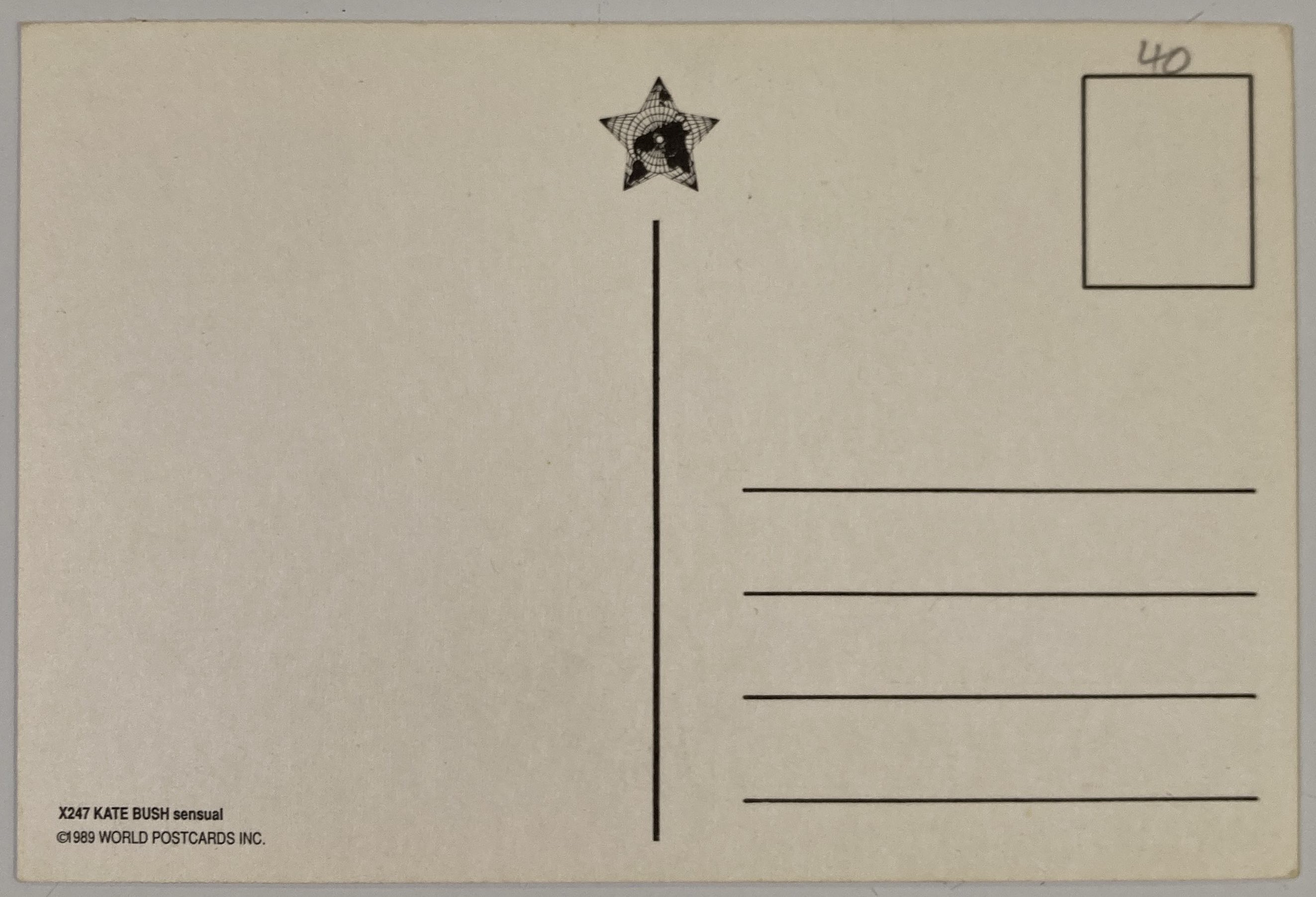 Lot 346 - KATE BUSH - A SIGNED POSTCARD.