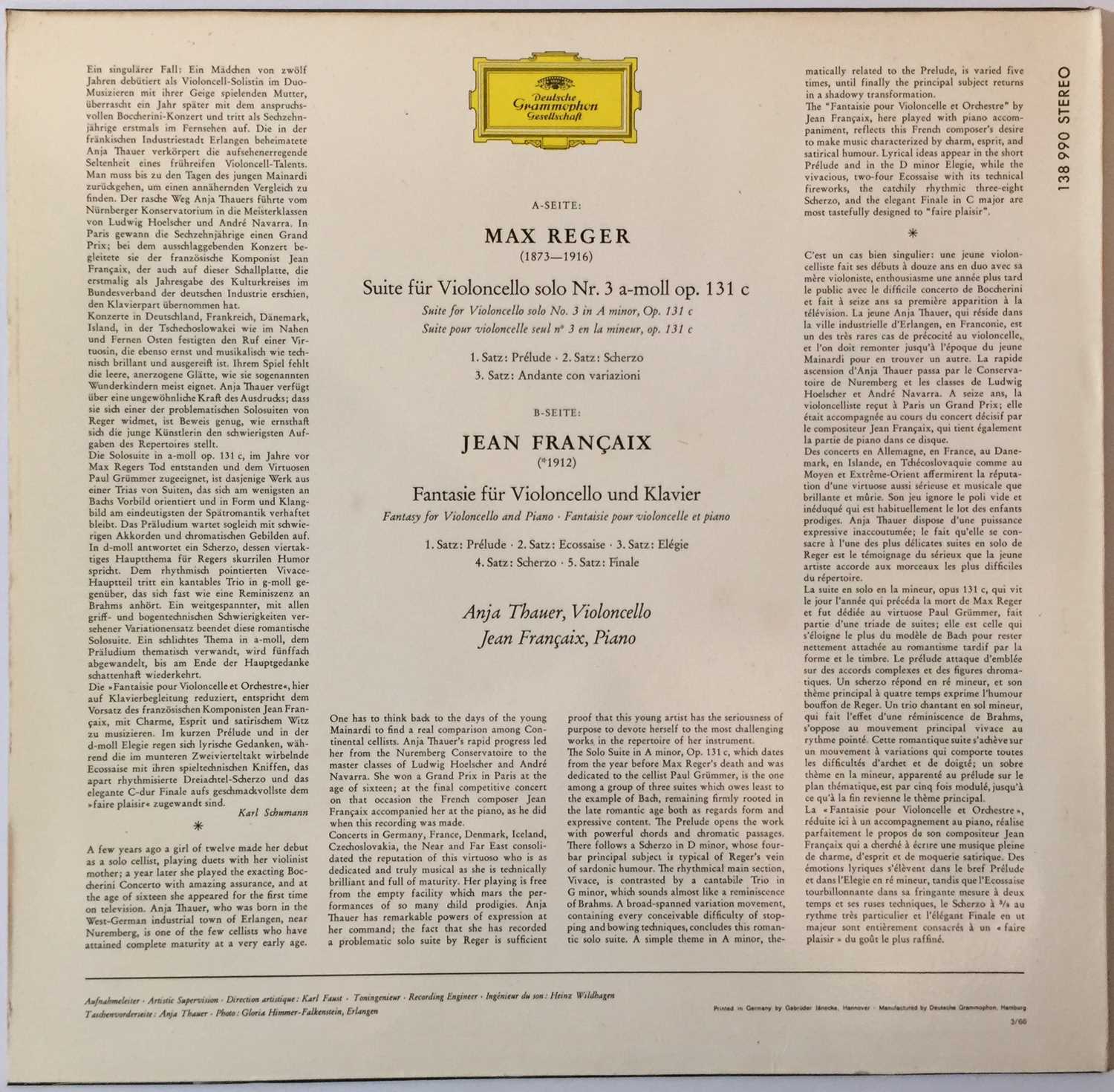 Lot 613 - ANJA THAUER/JEAN FRANCAIX - MAX REGER/JEAN