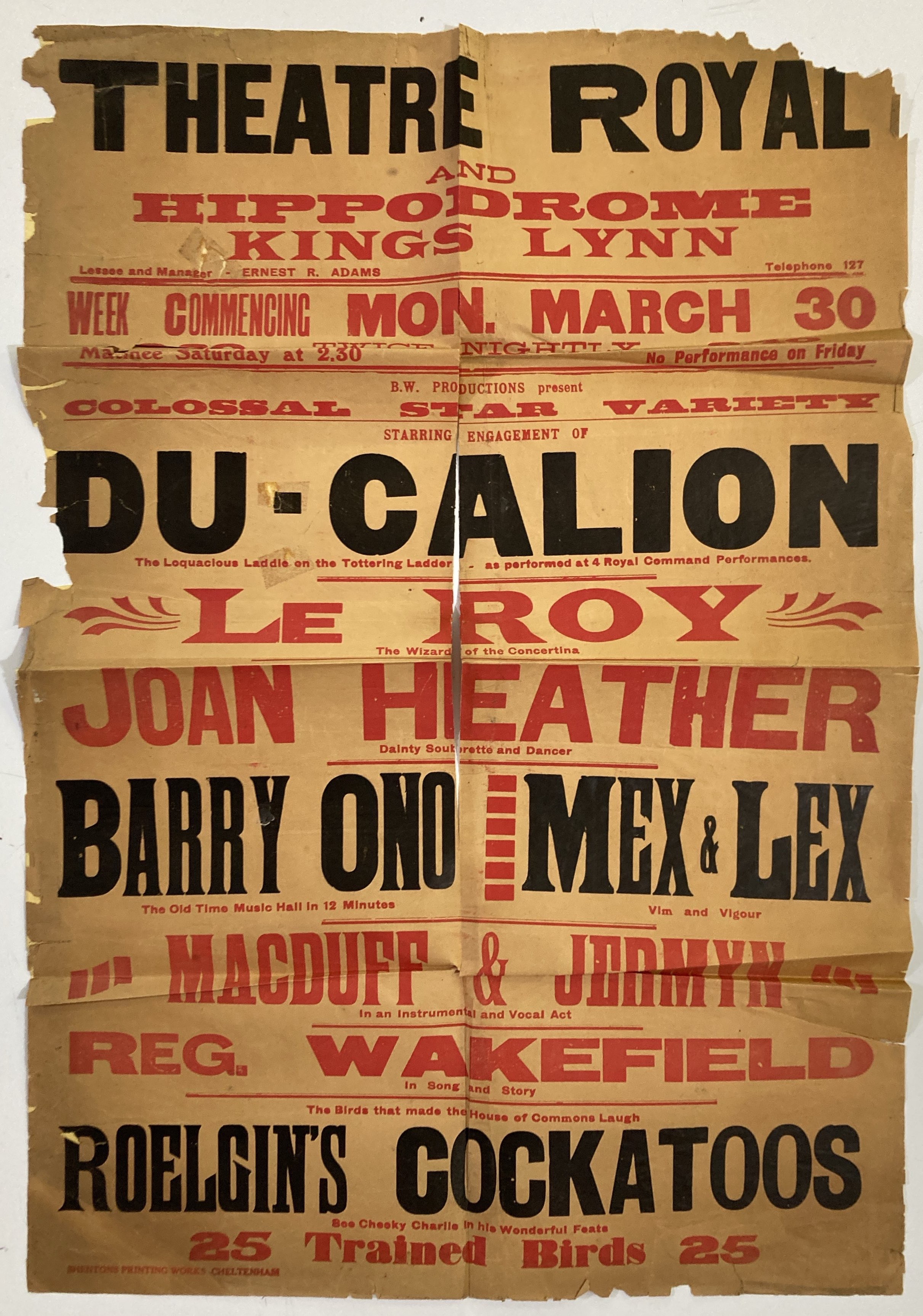 Lot 269 - EARLY 20TH C THEATRE POSTERS.