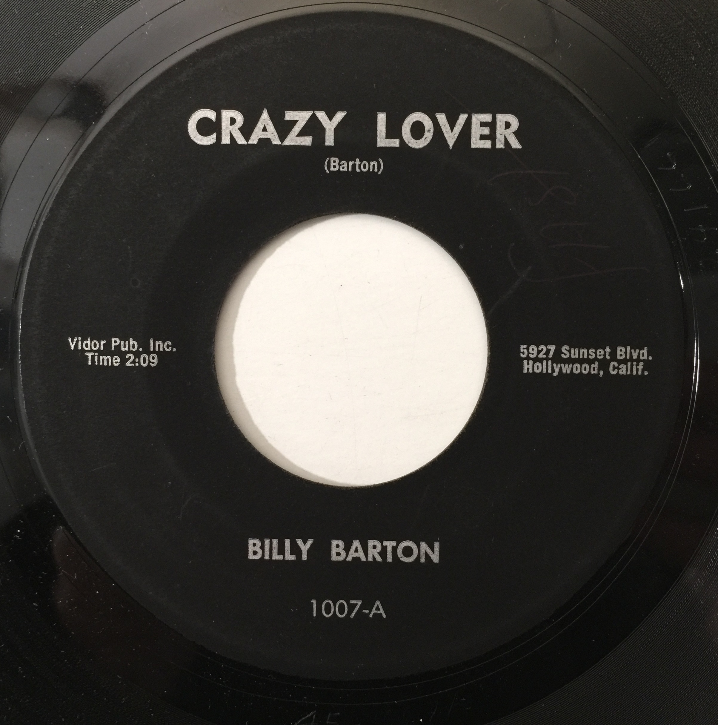 Lot 15 - BILLY BARTON - CRAZY LOVER/ DAY LATE AND A