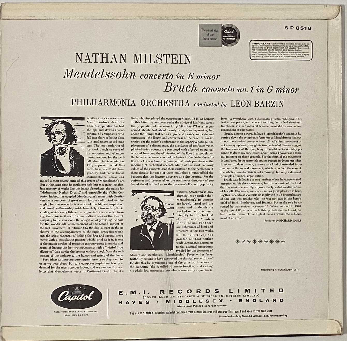 Lot 88 - NATHAN MILSTEIN - MENDELSSOHN/ BRUCH: