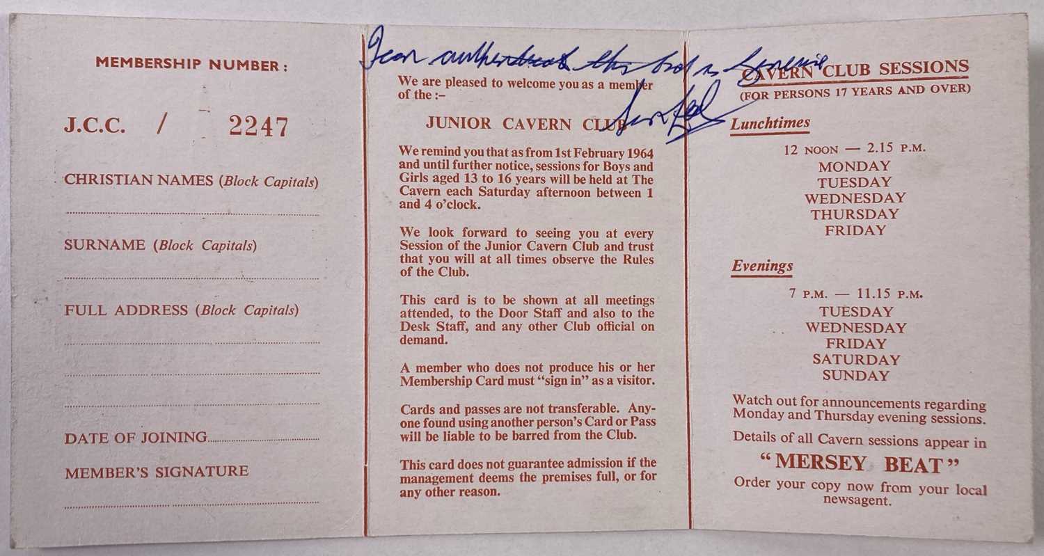 Lot 77 - THE BEATLES - CAVERN CLUB MEMBERSHIP CARD