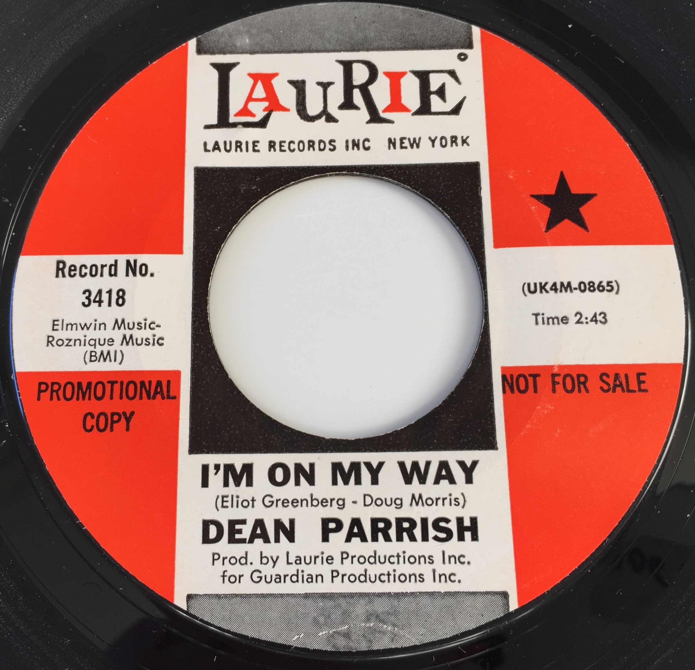 Lot 13 - DEAN PARRISH - WATCH OUT!/ I'M ON MY WAY 7"