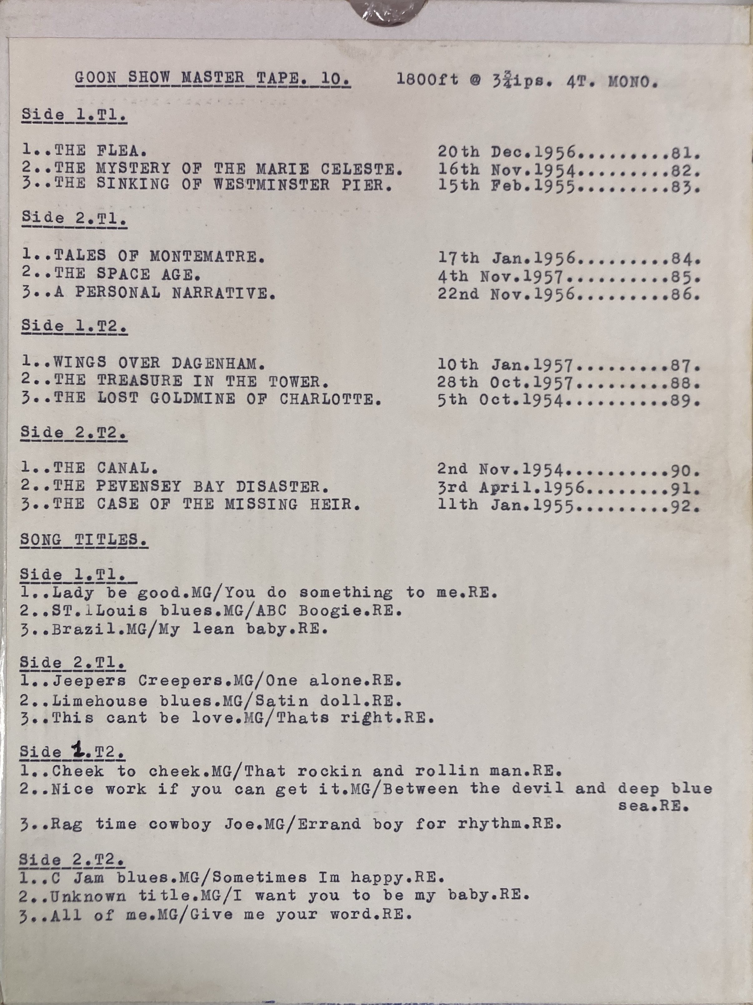 Lot 111 - THE GOON SHOW - TWELVE 'MASTER' TAPE REELS.