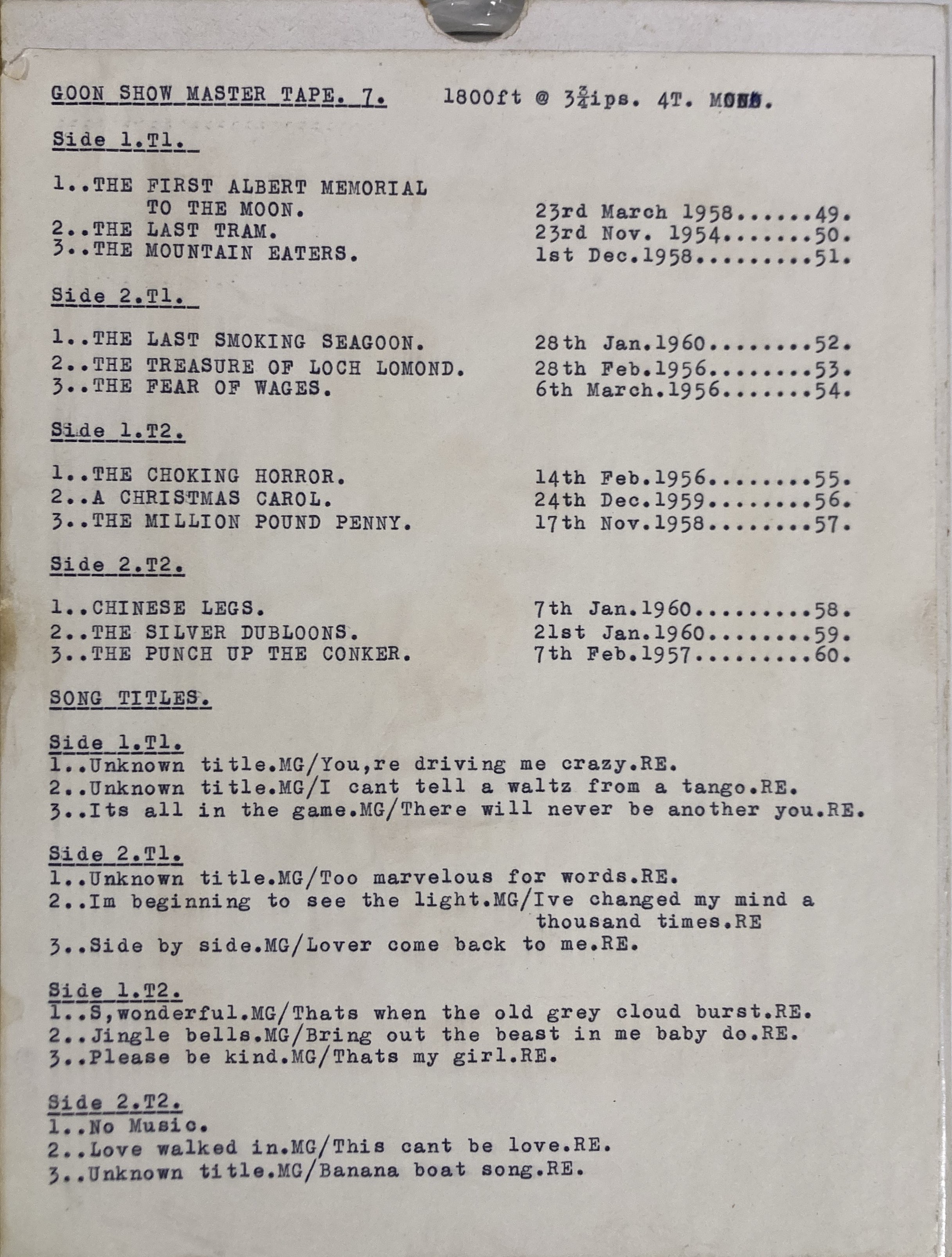 Lot 111 - THE GOON SHOW - TWELVE 'MASTER' TAPE REELS.