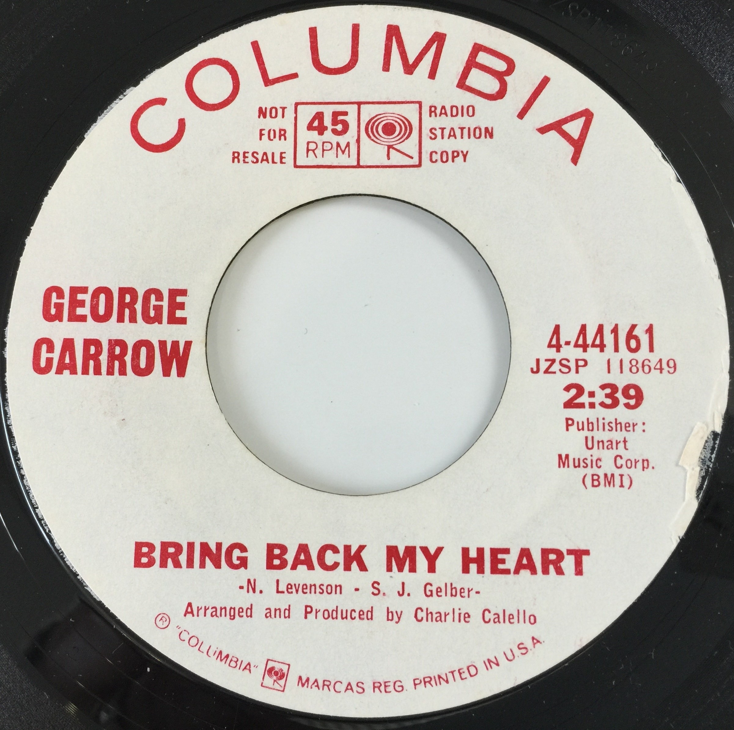 Lot 188 - GEORGE CARROW - ANGEL BABY/ BRING BACK MY