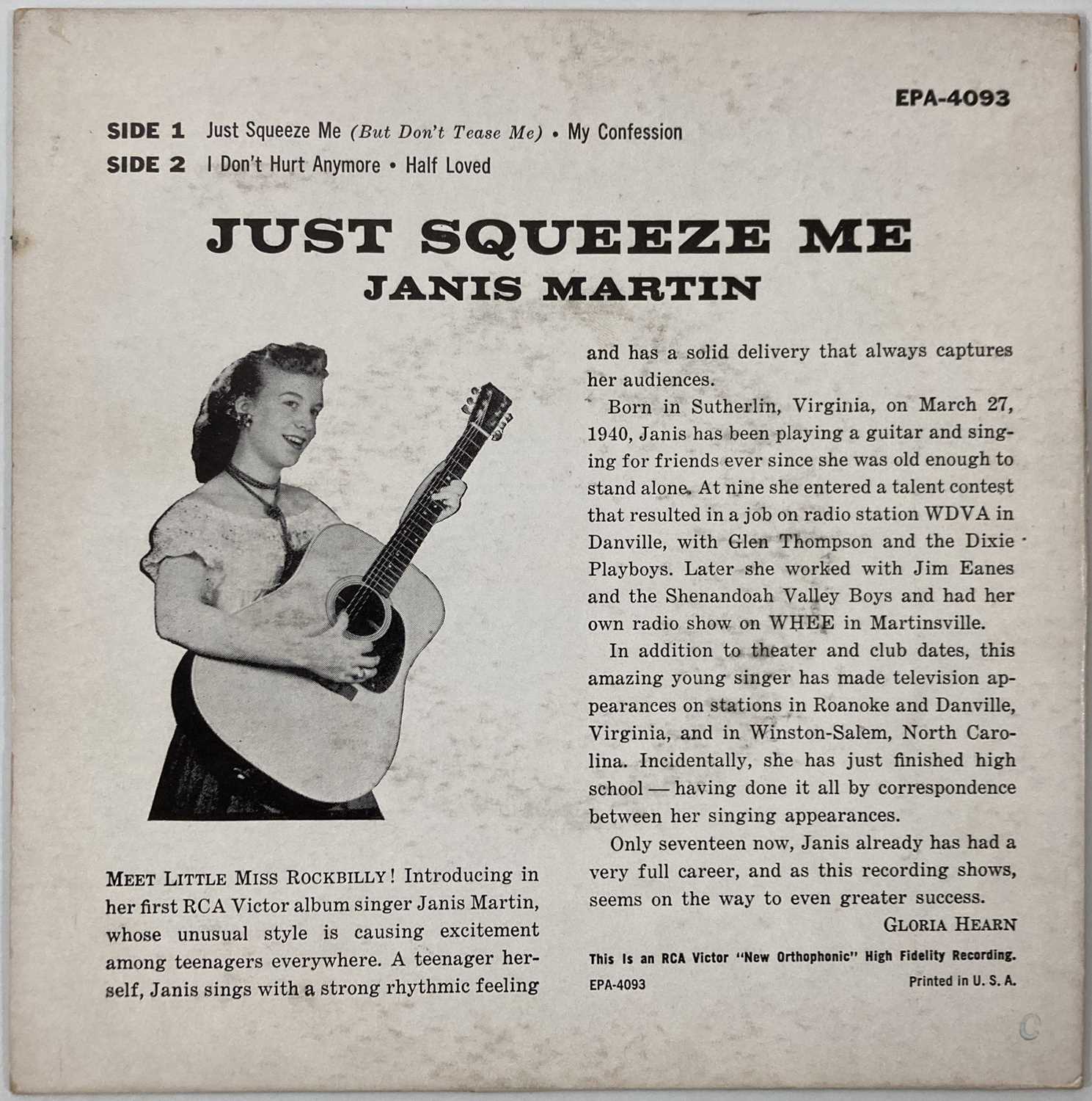 Lot 262 - JANIS MARTIN - JUST SQUEEZE ME 7" EP (SIGNED