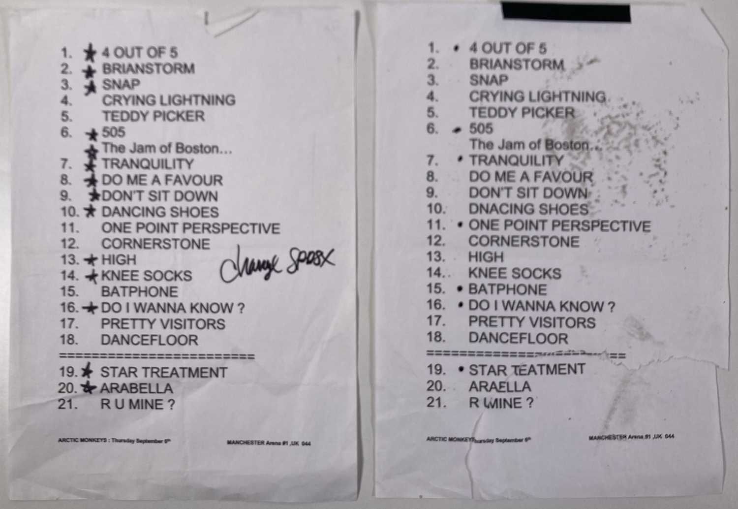 Lot 113 - ARCTIC MONKEYS - MANCHESTER ARENA SETLISTS