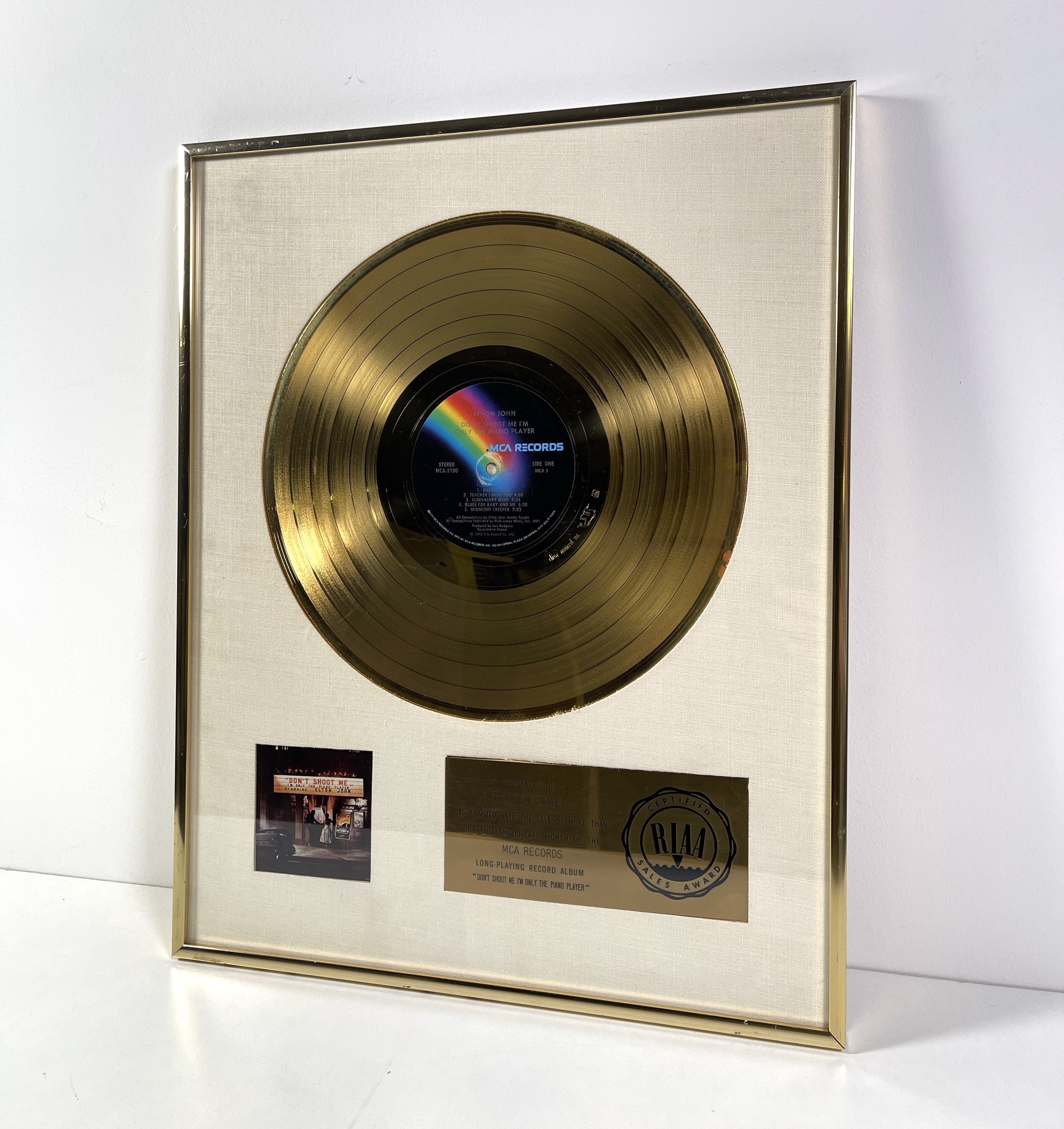Lot 325 - ELTON JOHN - RIAA GOLD DISC AWARD FOR 'DON'T