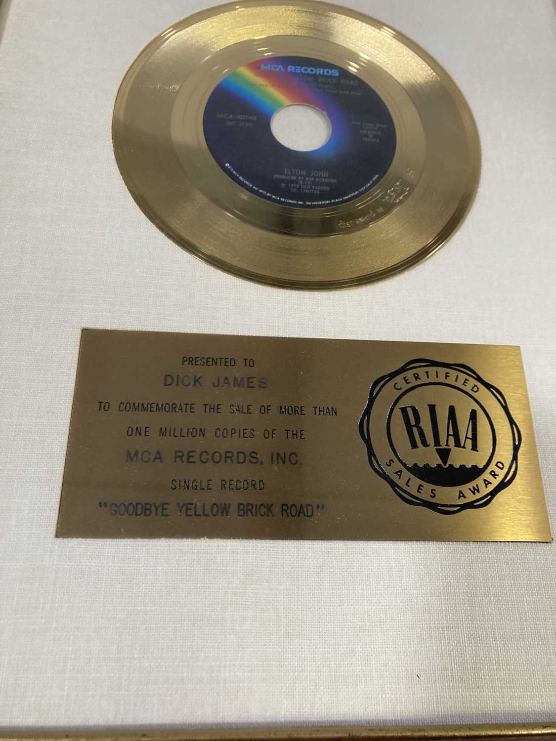 Lot 348 - ELTON JOHN - RIAA GOLD DISC AWARD - 'GOODYE