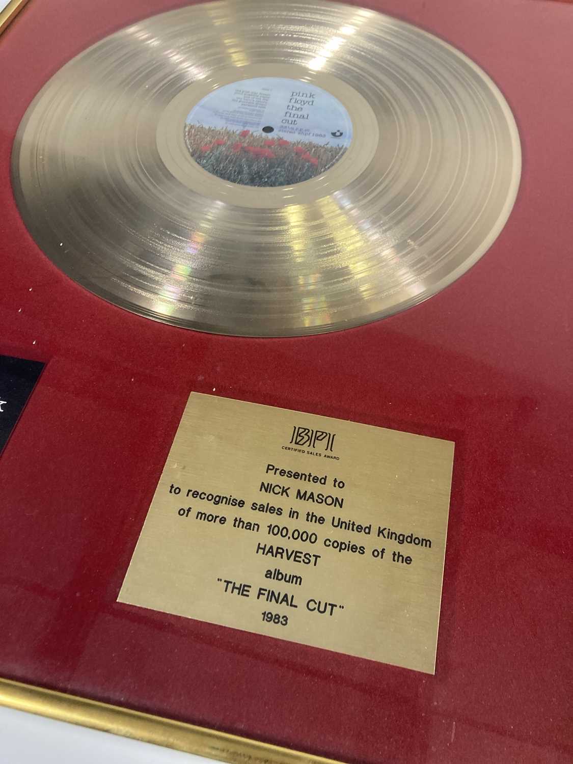 Lot 399 - PINK FLOYD - OFFICIAL BPI THE FINAL CUT GOLD
