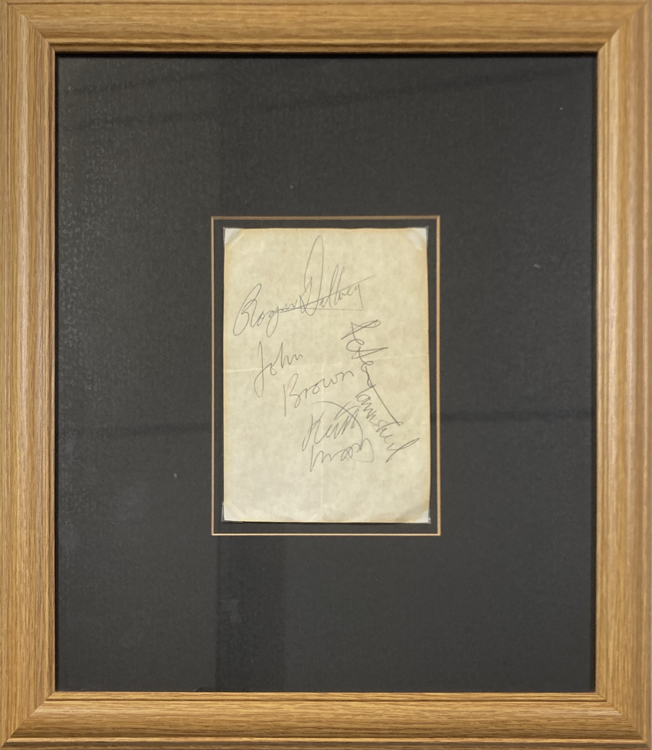 Lot 288 - THE WHO - A SET OF AUTOGRAPHS INC KEITH MOON.