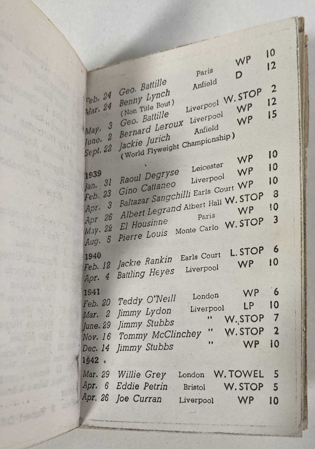 Lot 49 - BOXING HISTORY - A RECORD CARD FOR PETER KANE,