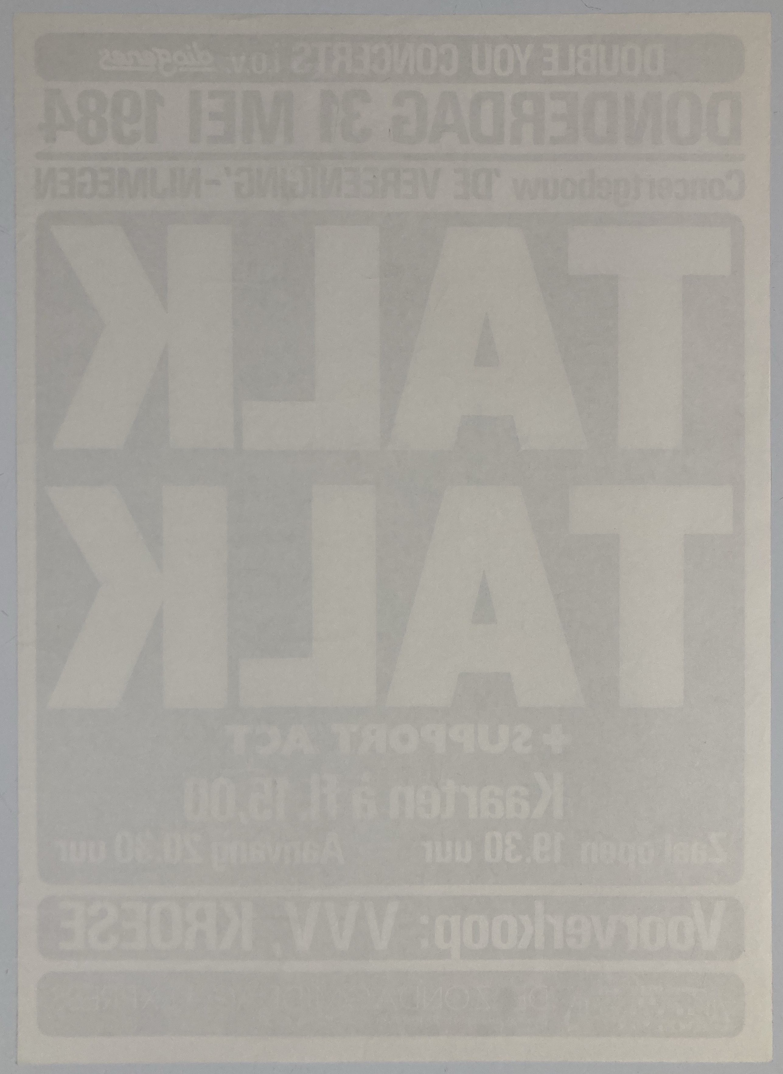 Lot 223 - TALK TALK - 1984 CONCERT POSTER.