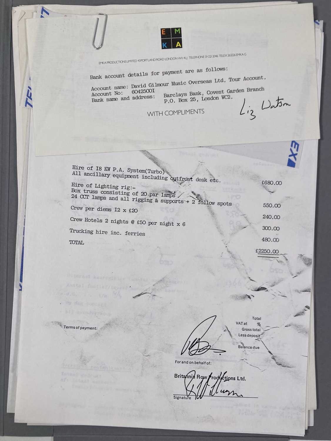 Lot 542 - CONTRACTS AND CONCERT BOOKING ARCHIVE - PINK