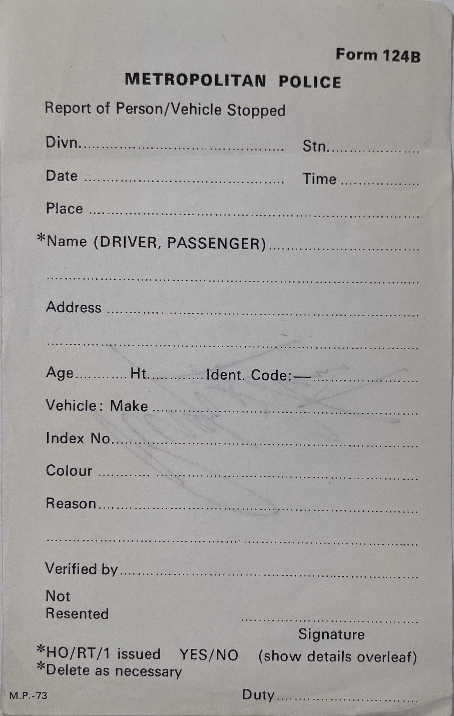 Lot 423 - THE BEATLES - POLICE FORM SIGNED BY RINGO