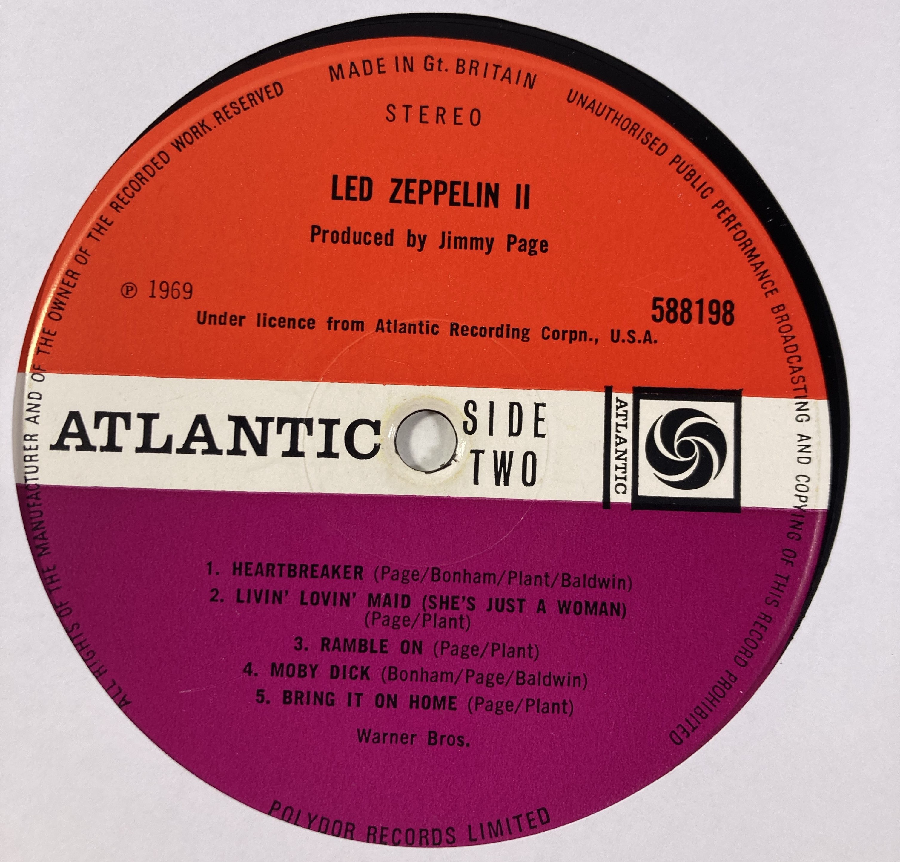 Lot 202 - LED ZEPPELIN - PLUM ATLANTIC LABELS - LP