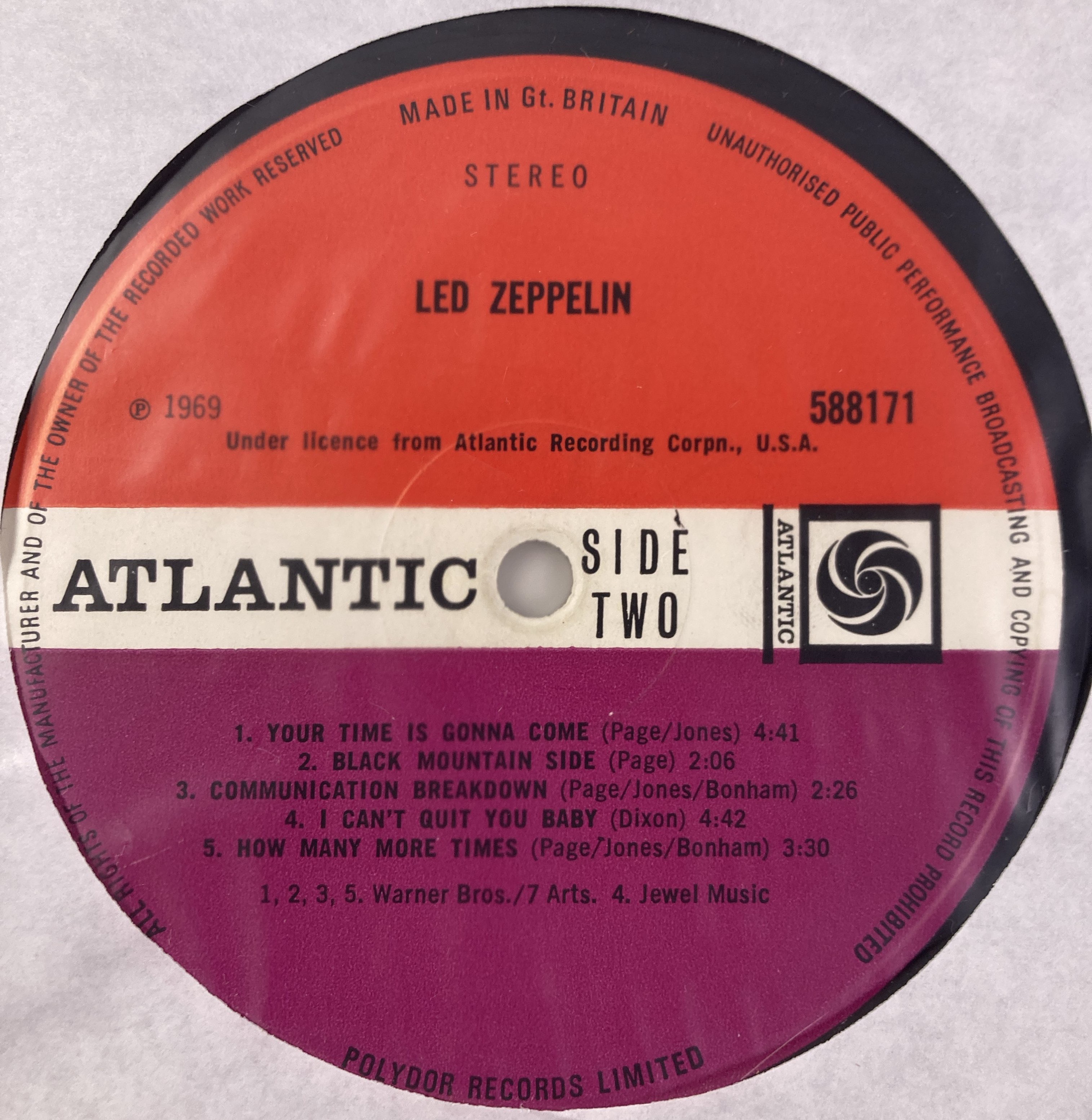 Lot 202 - LED ZEPPELIN - PLUM ATLANTIC LABELS - LP
