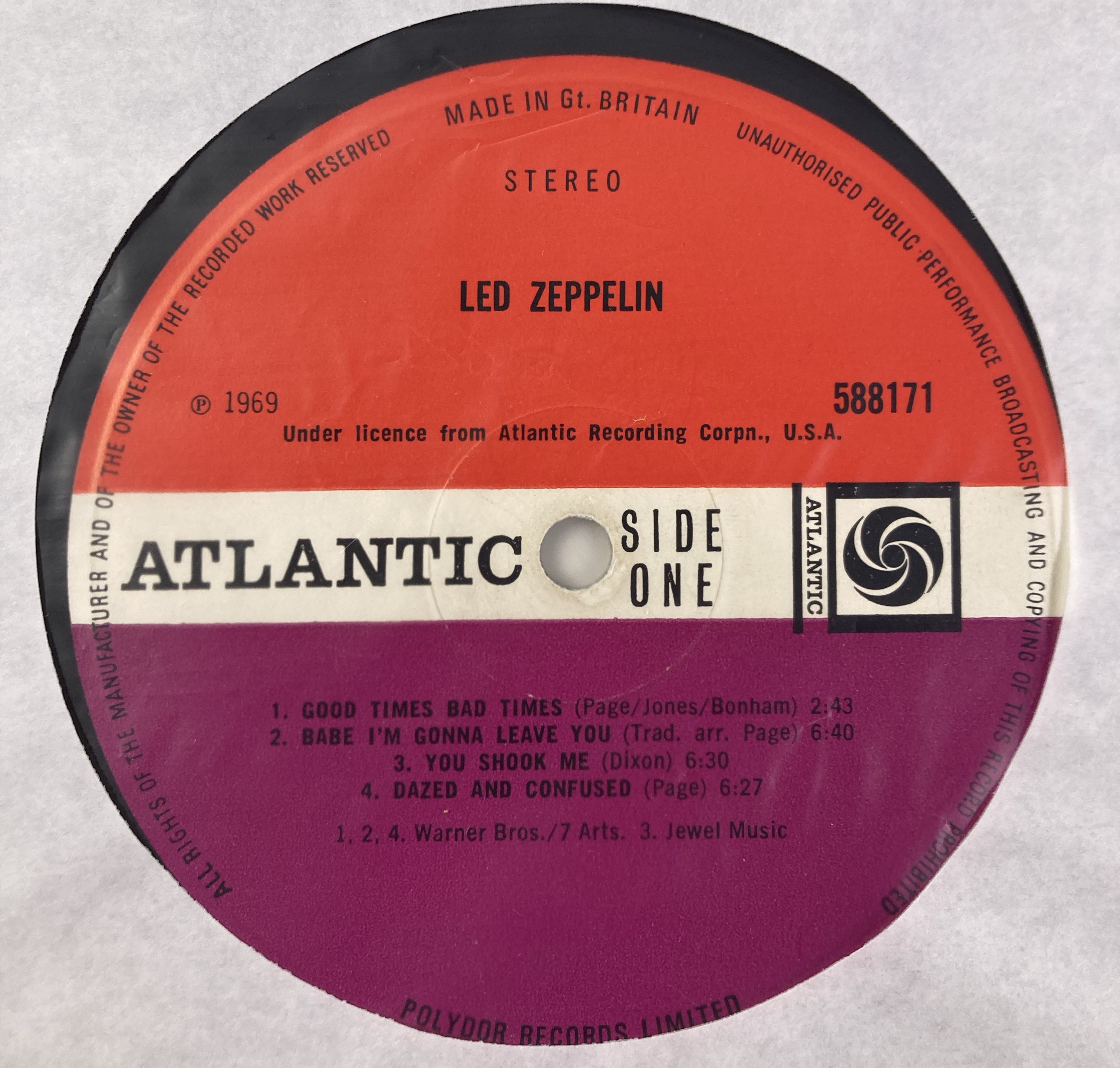 Lot 202 - LED ZEPPELIN - PLUM ATLANTIC LABELS - LP