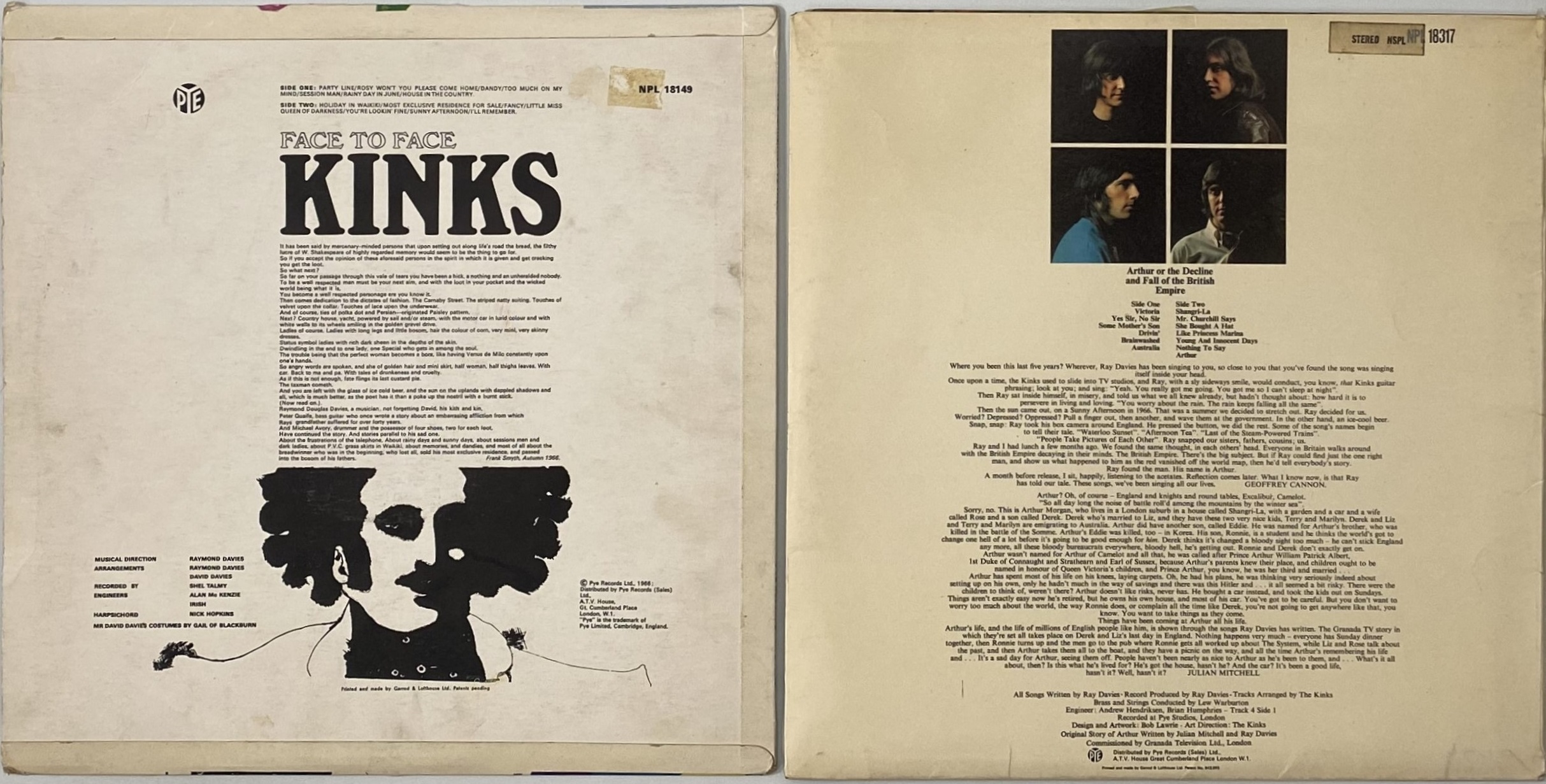 Lot 211 - THE KINKS - ARTHUR/FACE TO FACE LPs