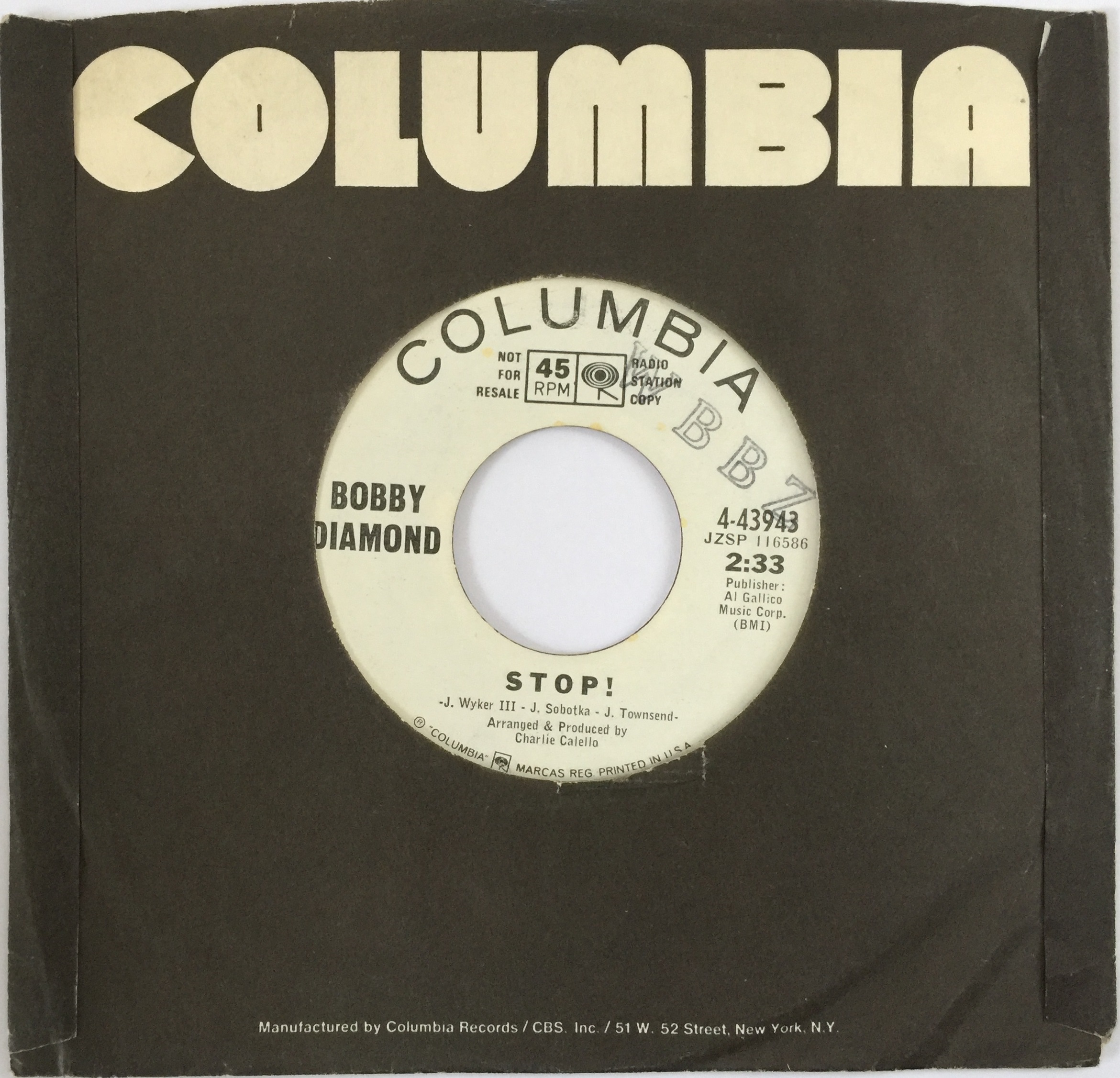 Lot 150 - BOBBY DIAMOND - STOP! (PROMO - COLUMBIA