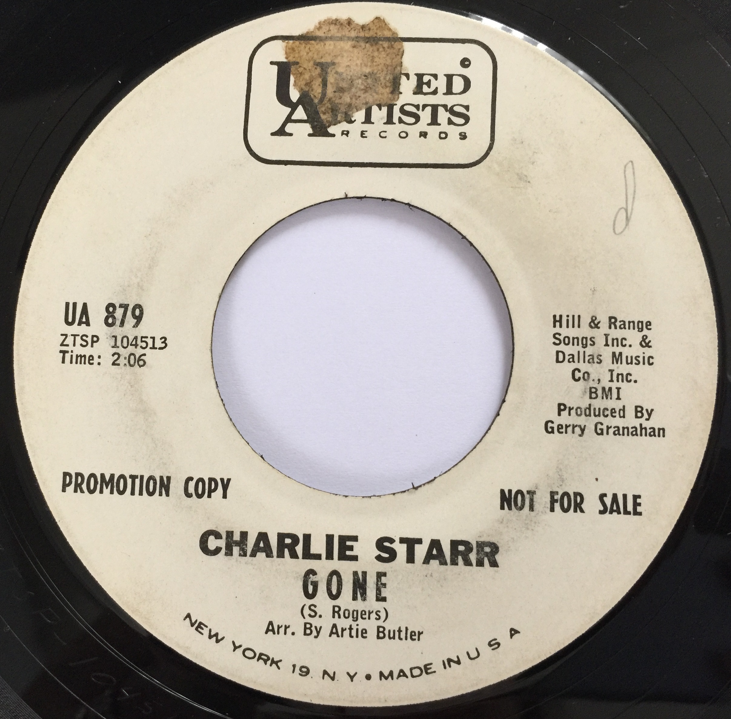 Lot 206 - CHARLIE STARR - GONE / NUMBER ONE 7" (PROMO,