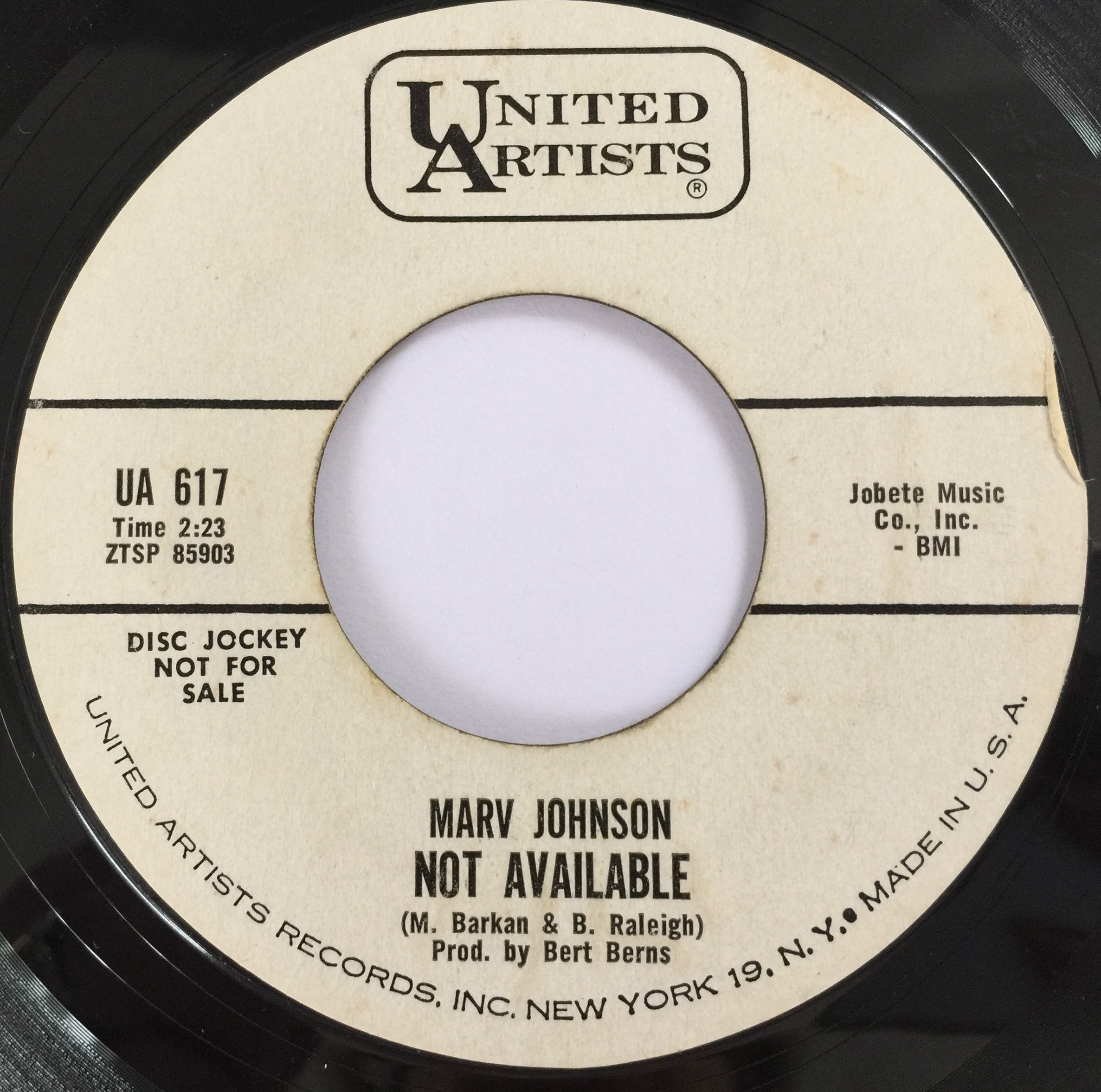 Lot 258 - MARV JOHNSON - COME ON AND STOP 7" (PROMO