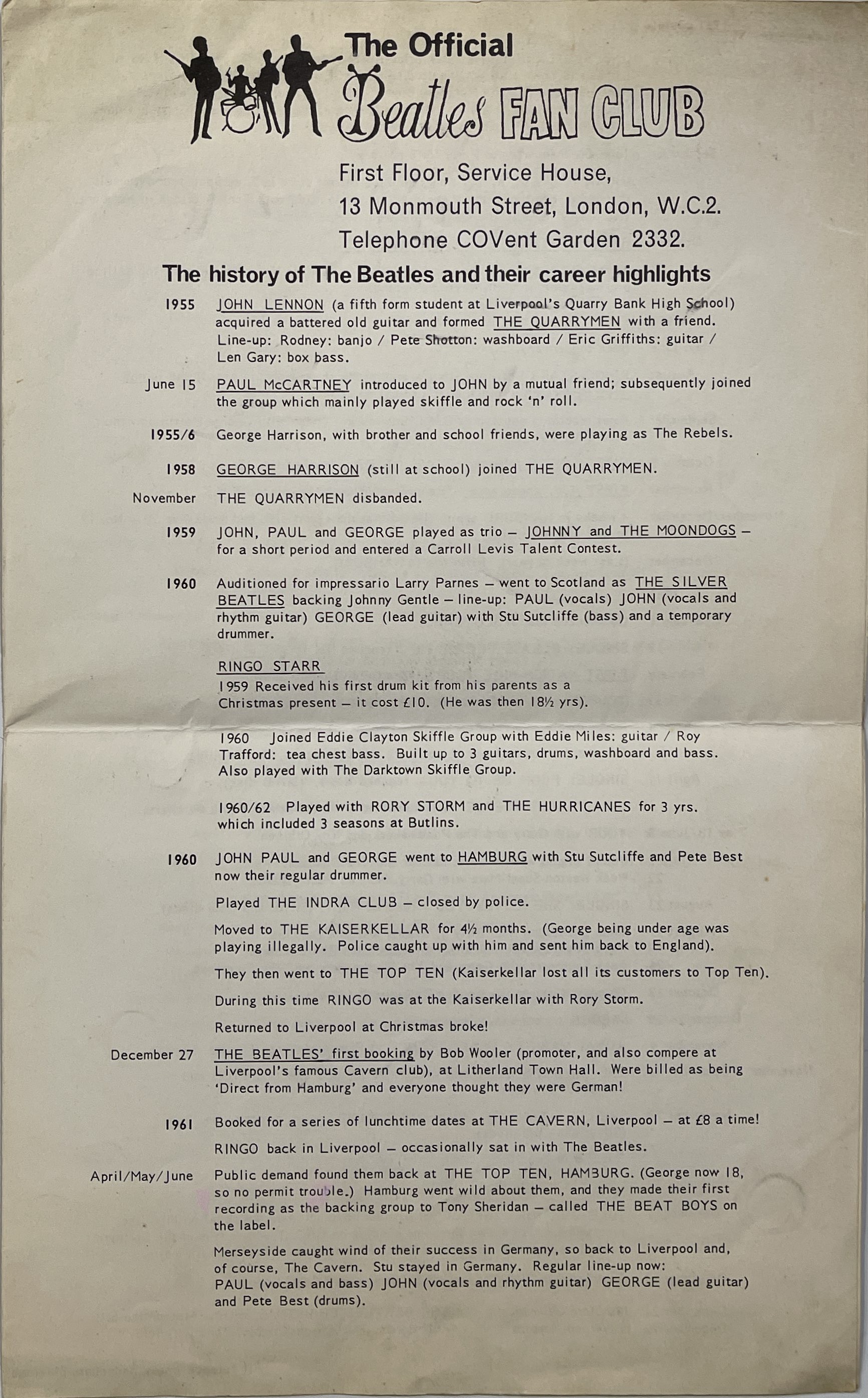 Lot 412 - THE BEATLES - FAN CLUB EPHEMERA AND