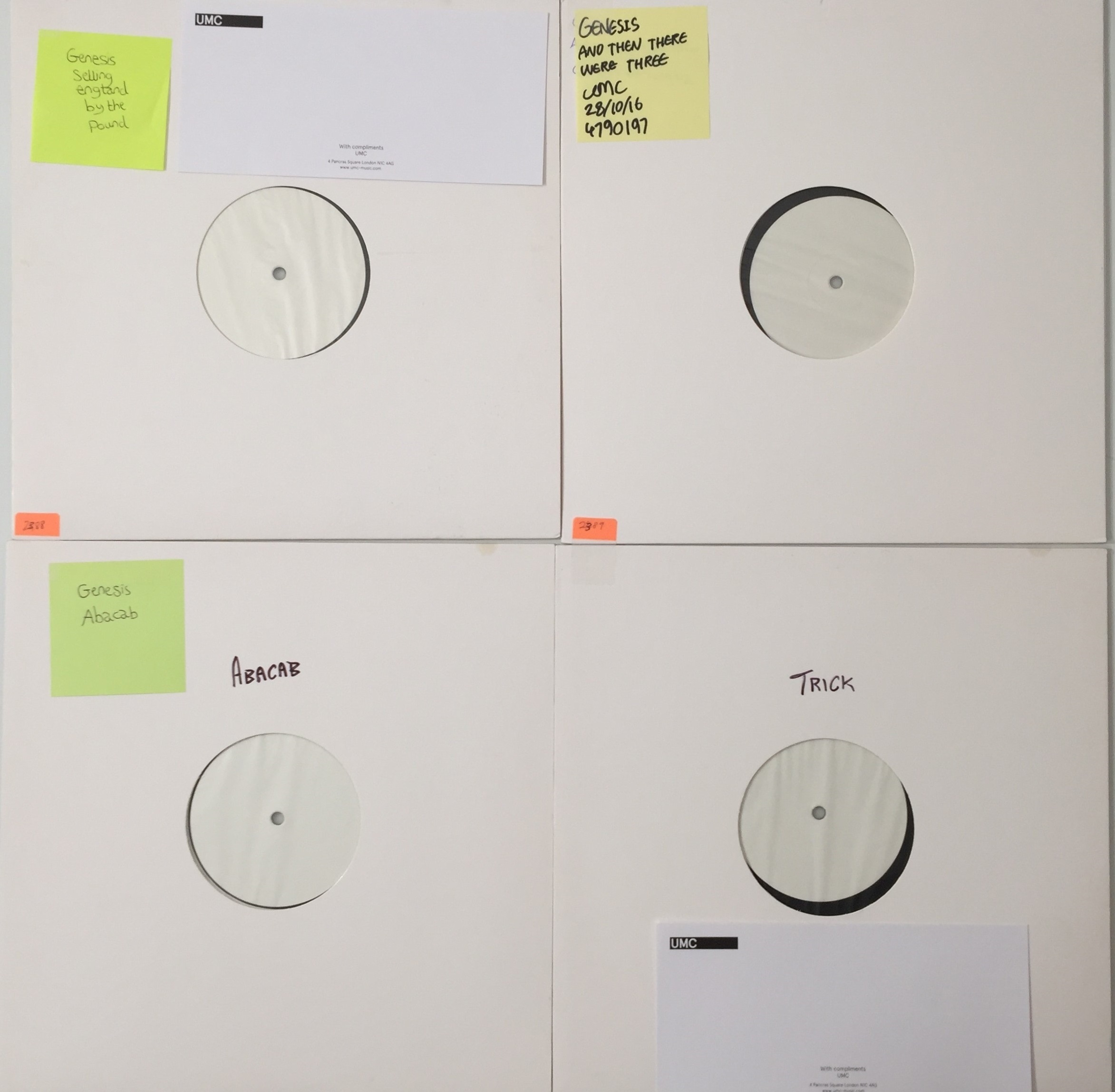 Lot 20 - GENESIS - WHITE LABEL TEST PRESSING LPs