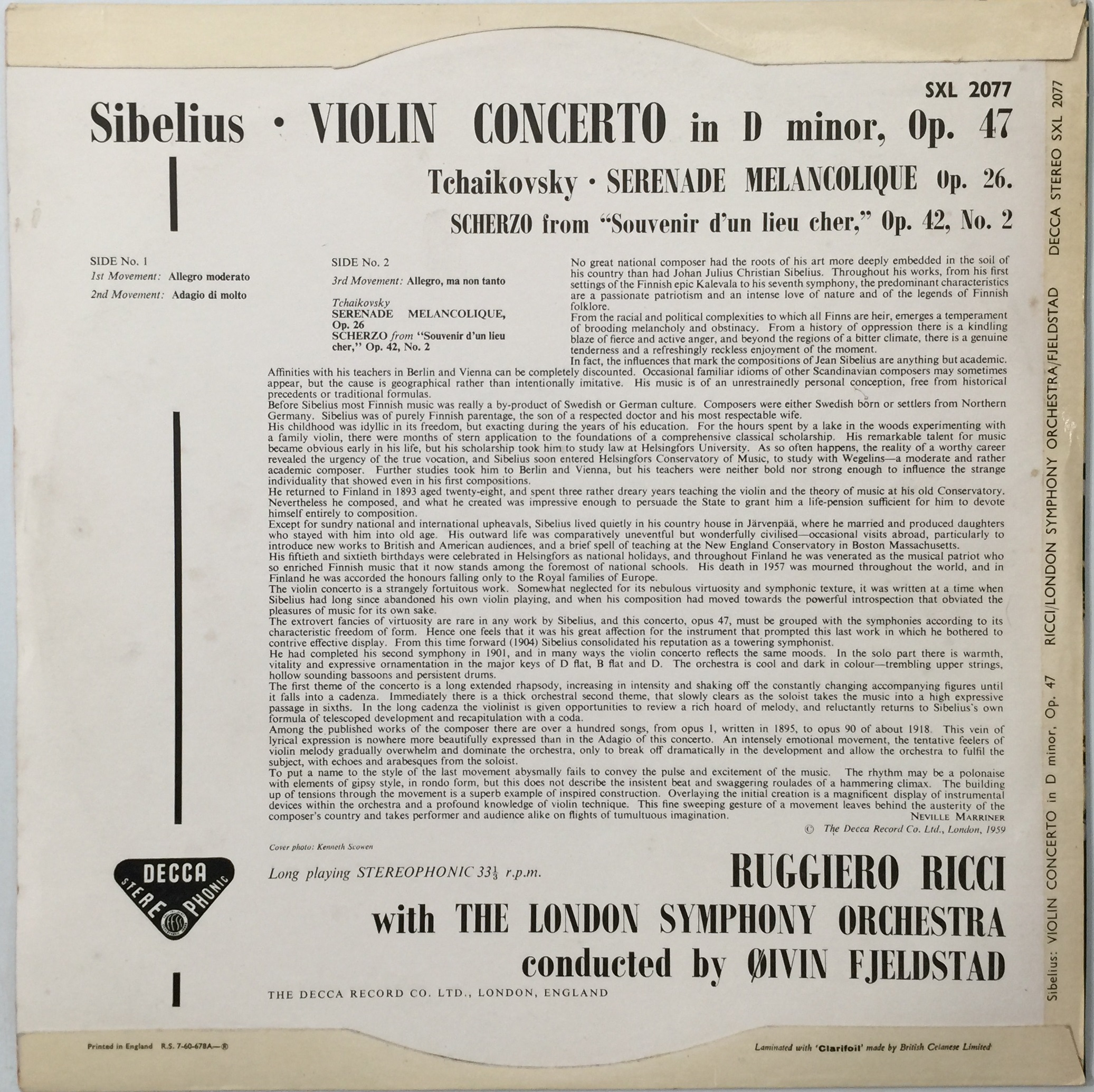 Lot 76 - RICCI / FJELDSTAD - SIBELIUS VIOLIN CONCERTO