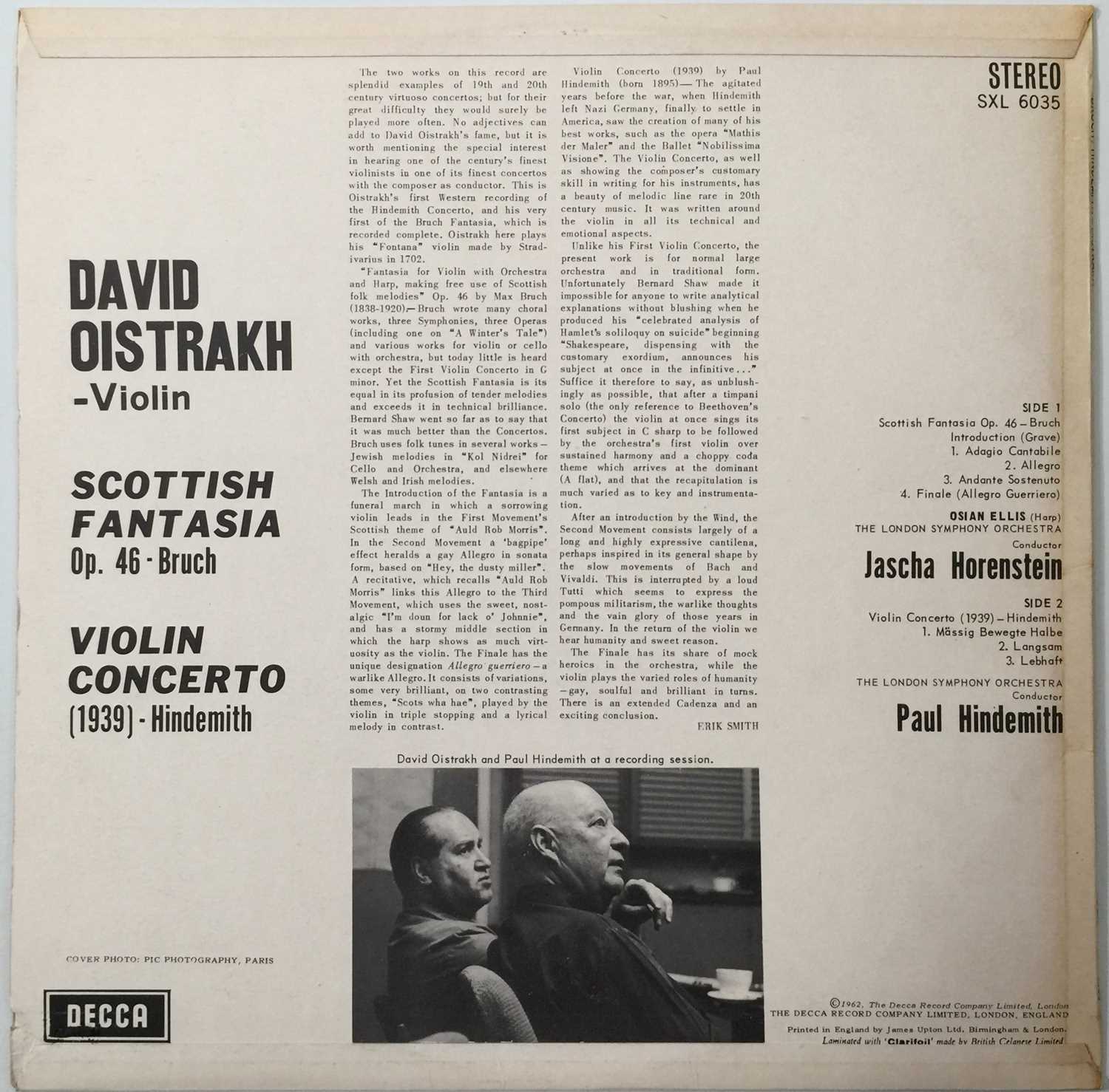 Lot 100 - DAVID OISTRAKH - BRUCH / HINDEMITH (DECCA