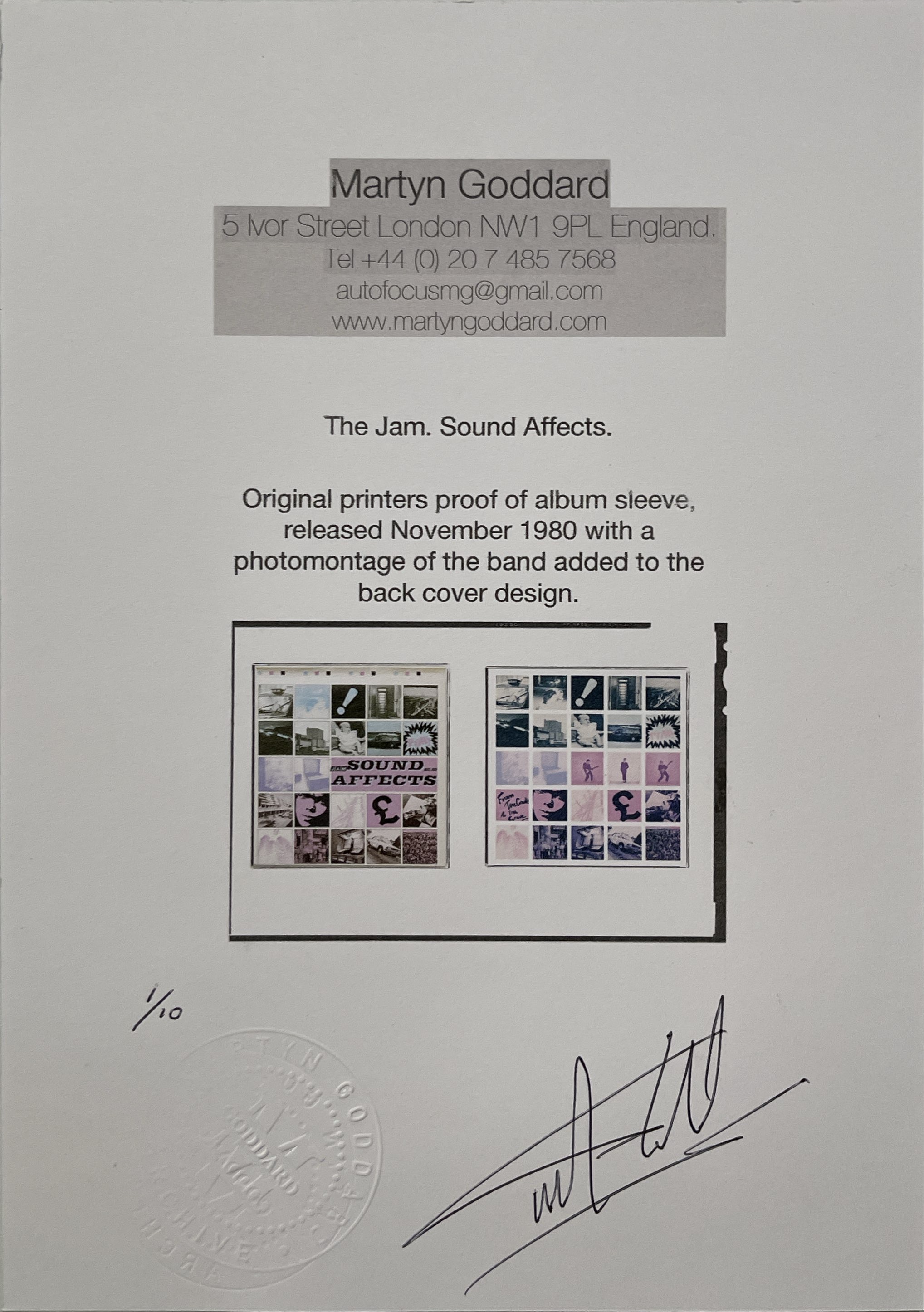 Lot 470 - THE JAM - MARTYN GODDARD SOUND AFFECTS COVER