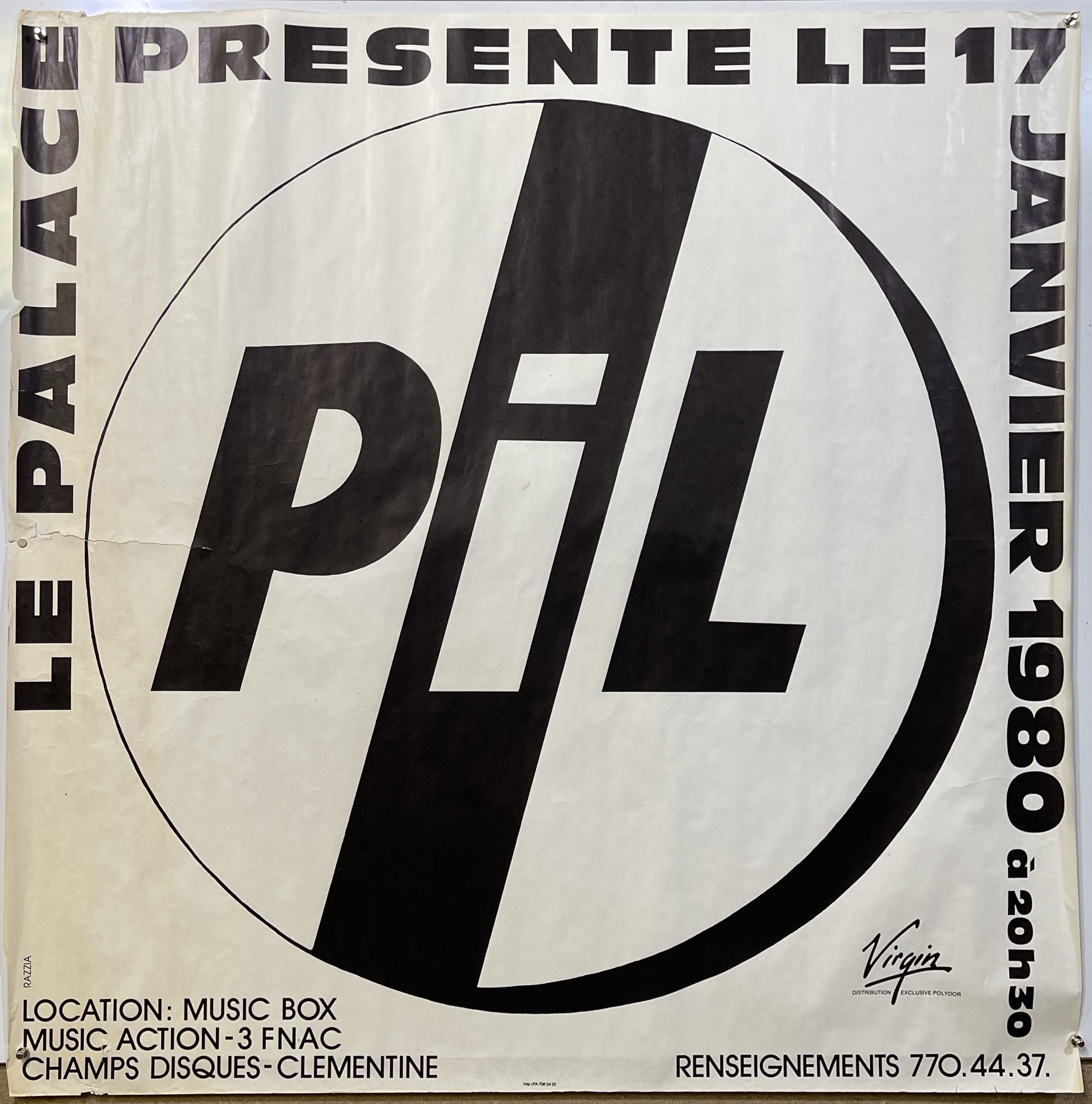 Lot 501 - PIL - LARGE BANNER POSTER FOR PARIS CONCERT,