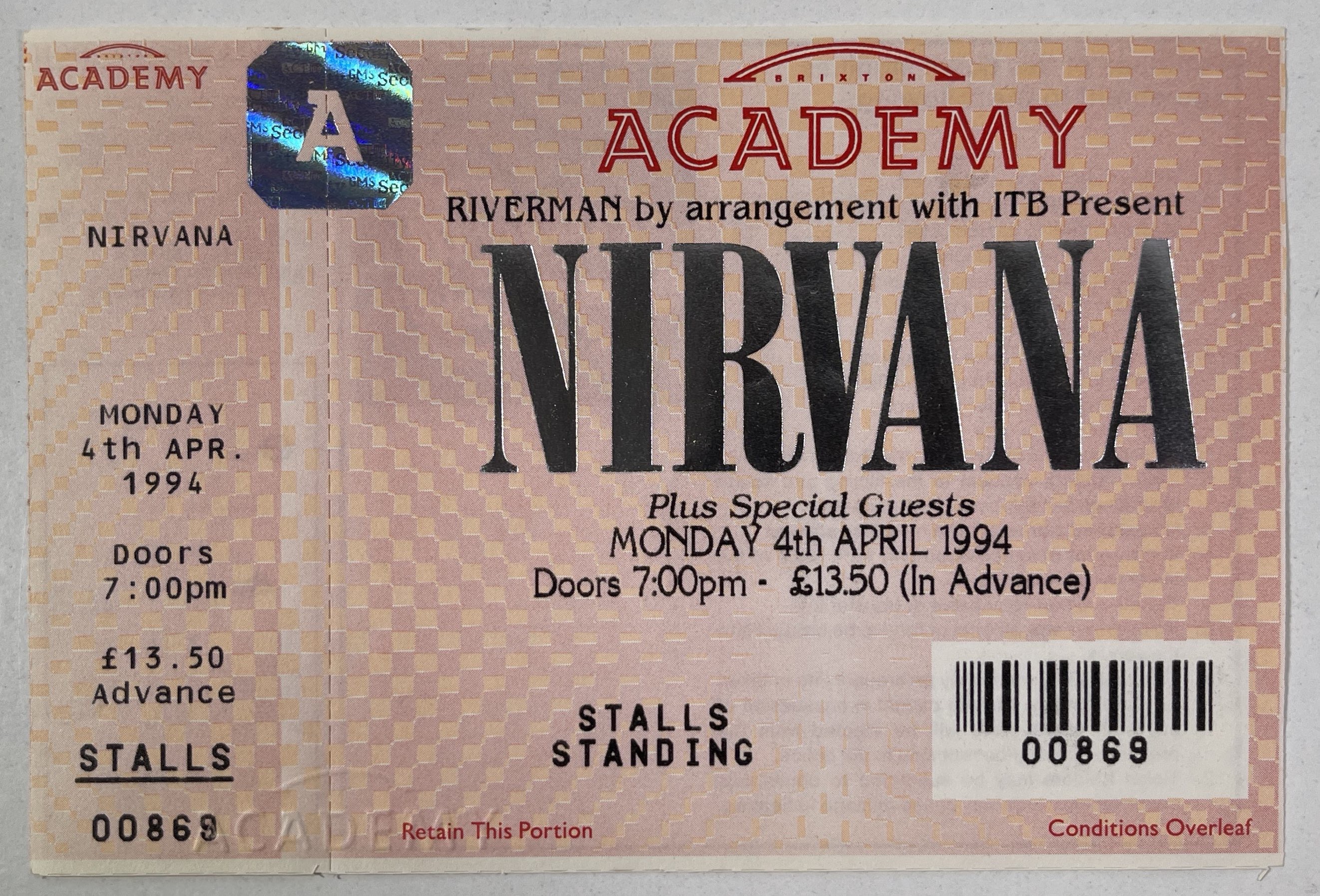 Lot 117 - NIRVANA - COMPLETE AND UNUSED TICKET FOR
