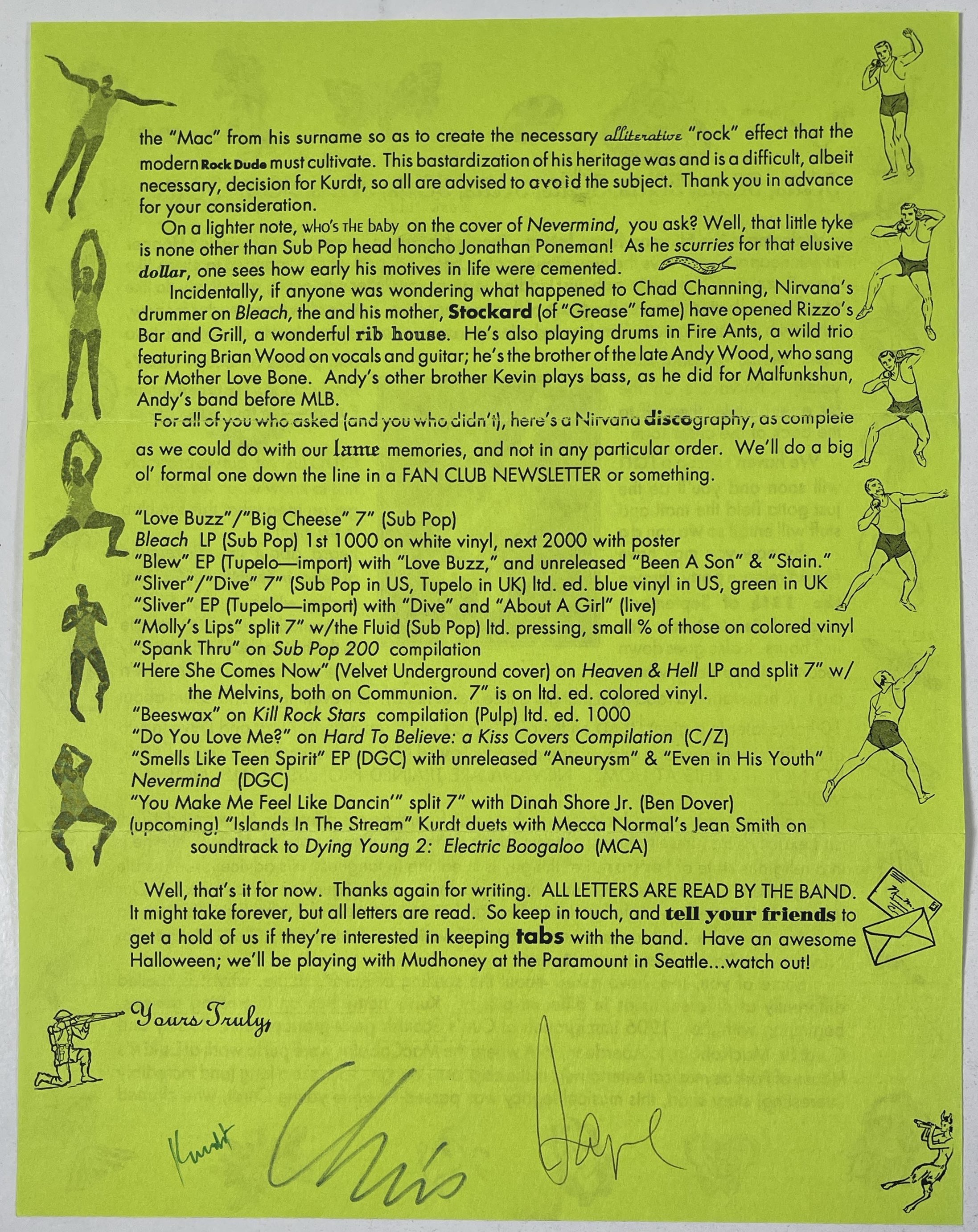 Lot 492 - NIRVANA - THREE 1991 FAN CLUB LETTERS