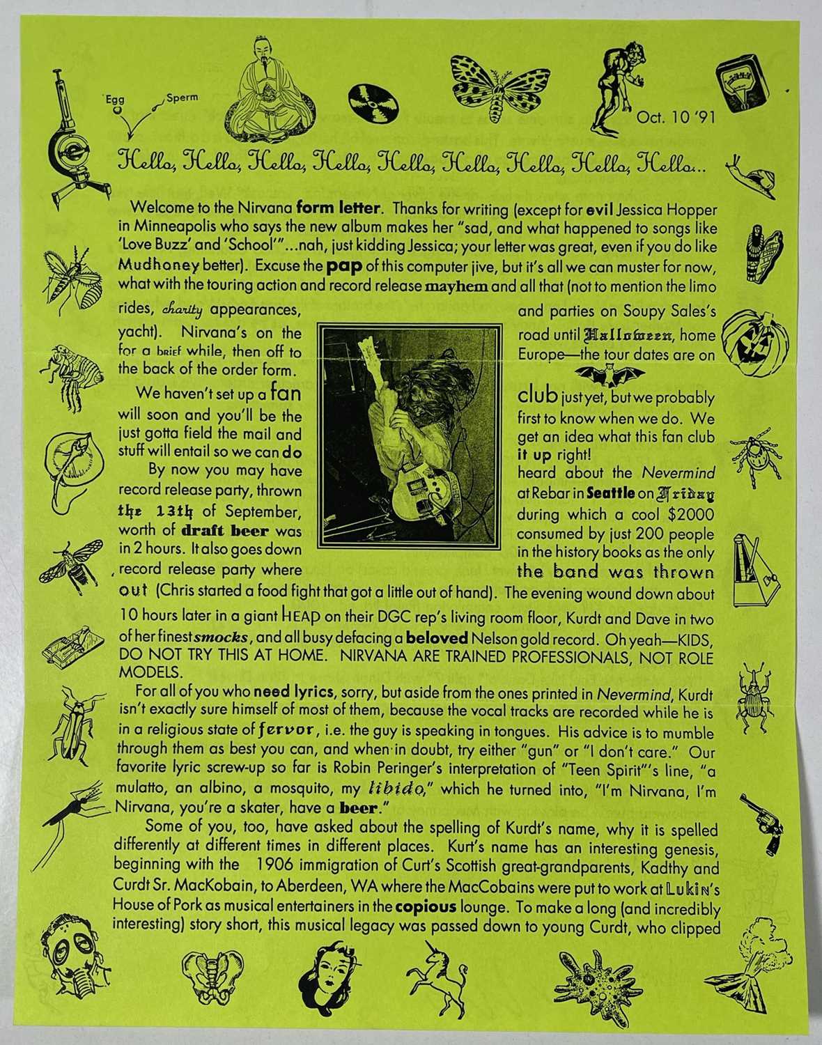 Lot 492 - NIRVANA - THREE 1991 FAN CLUB LETTERS